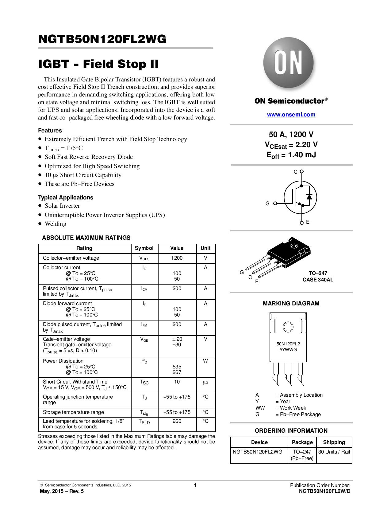 NGTB50N120FL2WG_（onsemi(安森美)）NGTB50N120FL2WG中文资料_价格_PDF手册-立创电子商城