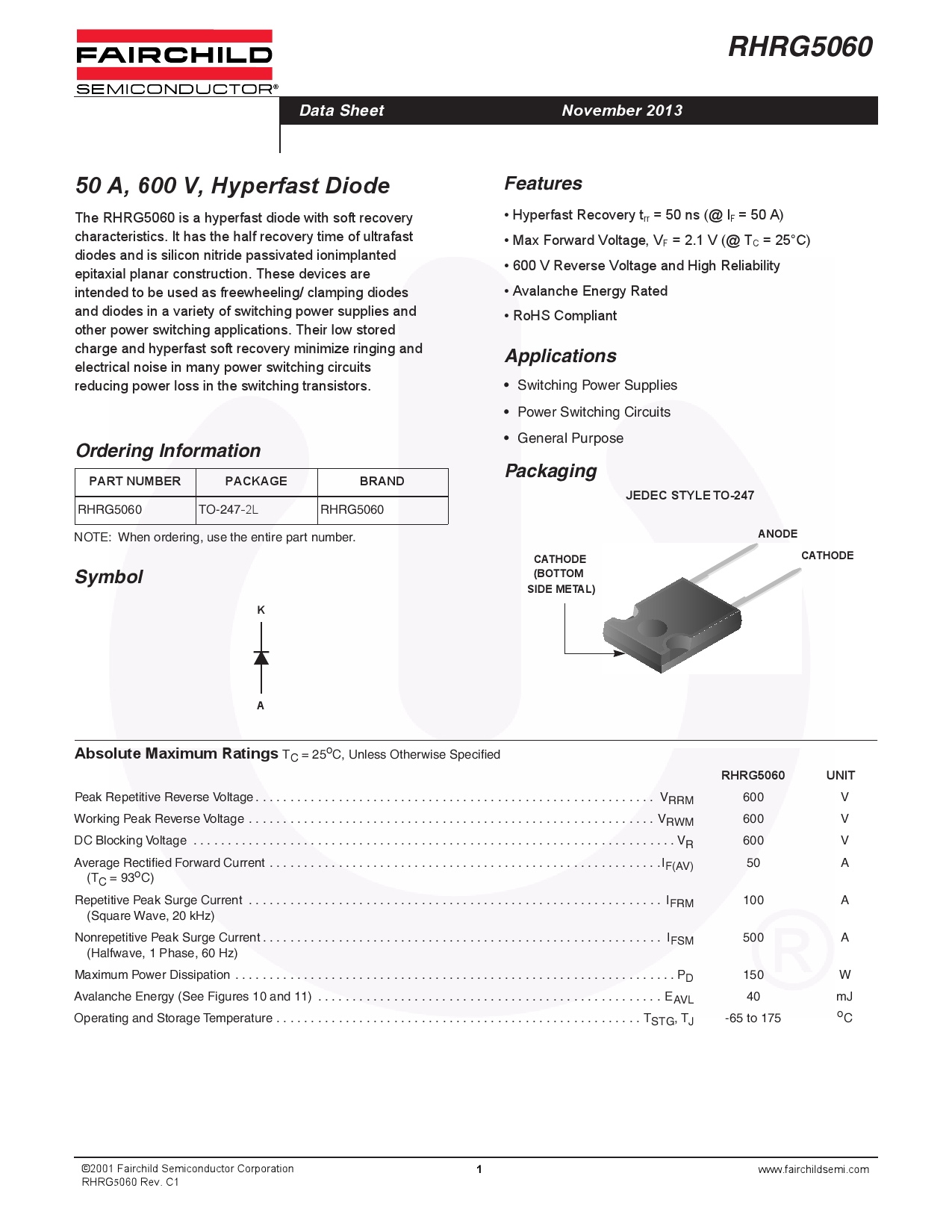 RHRG5060_（ON(安森美)）RHRG5060中文资料_价格_PDF手册-立创电子商城