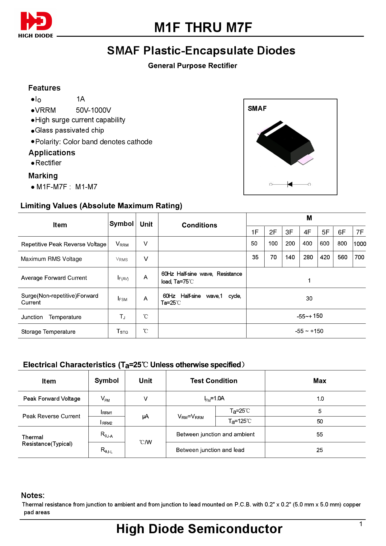 M7F_（High Diode(海德)）M7F中文资料_价格_PDF手册-立创电子商城