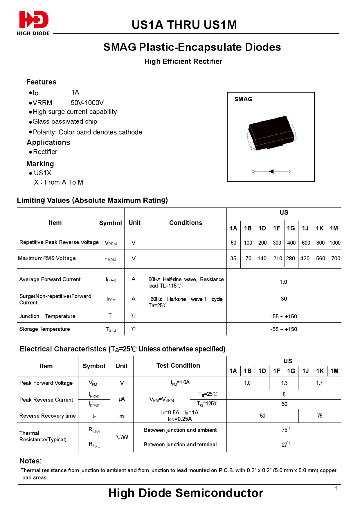 US1M_（High Diode(海德)）US1M中文资料_价格_PDF手册-立创电子商城