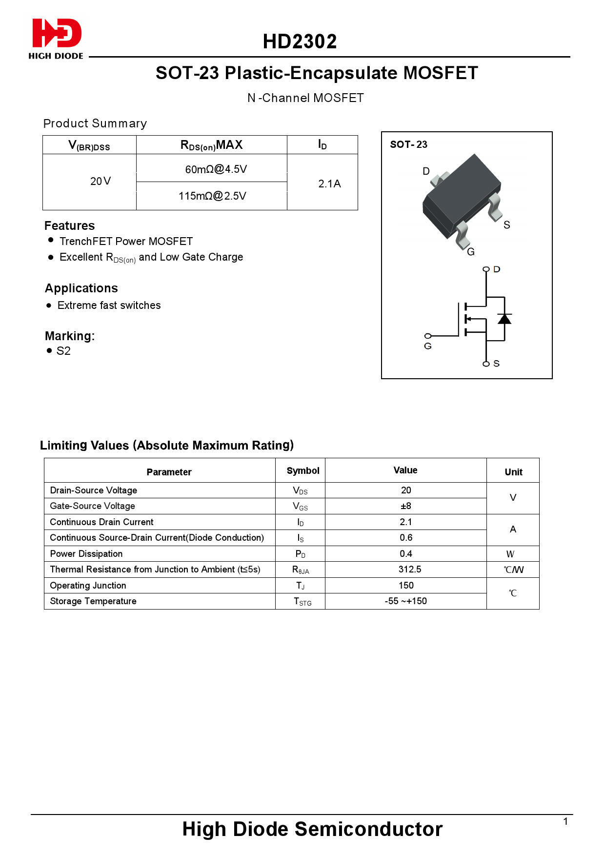 HD2302_（High Diode(海德)）HD2302中文资料_价格_PDF手册-立创电子商城