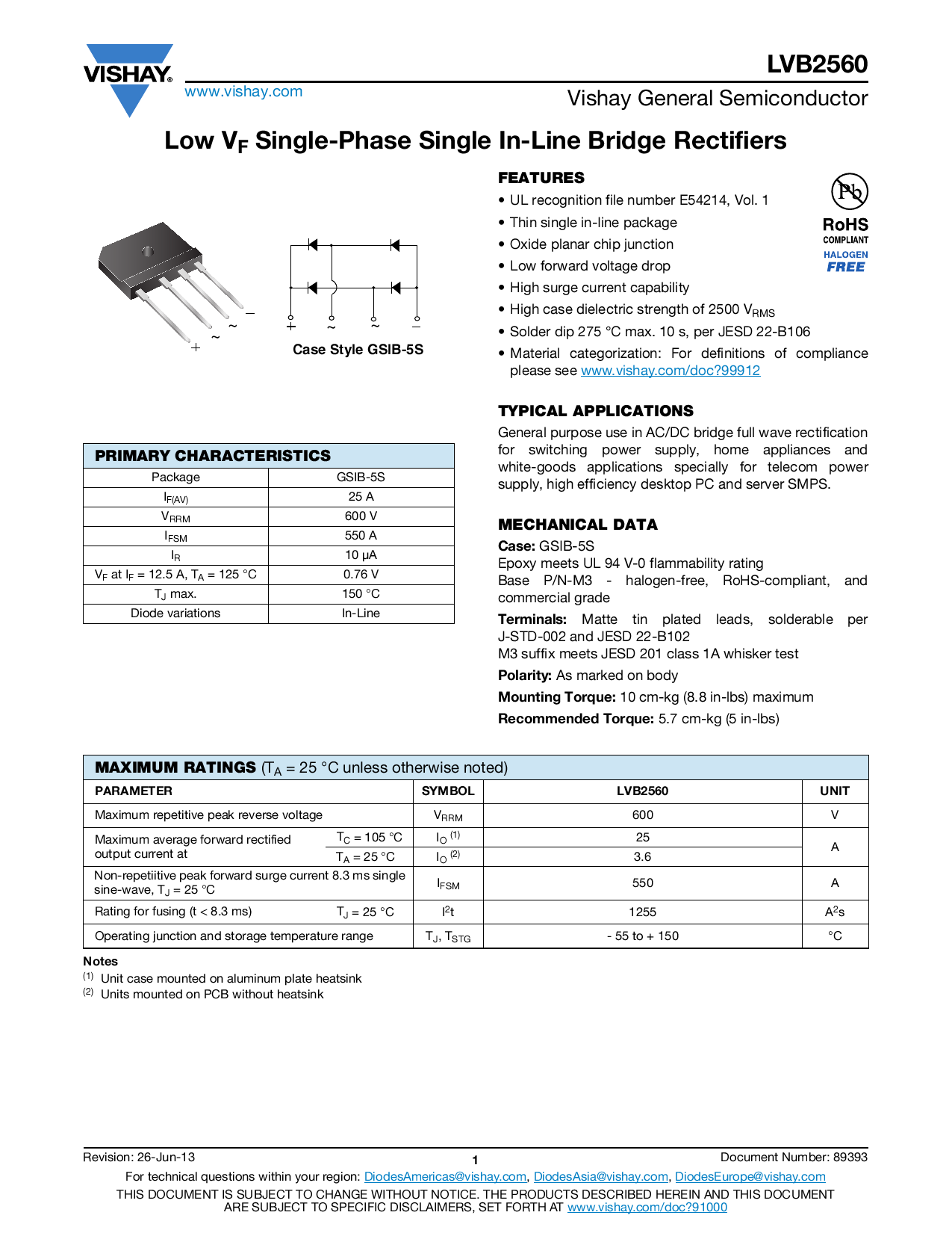 LVB2560-M3/45_（VISHAY(威世)）LVB2560-M3/45中文资料_价格_PDF手册-立创电子商城