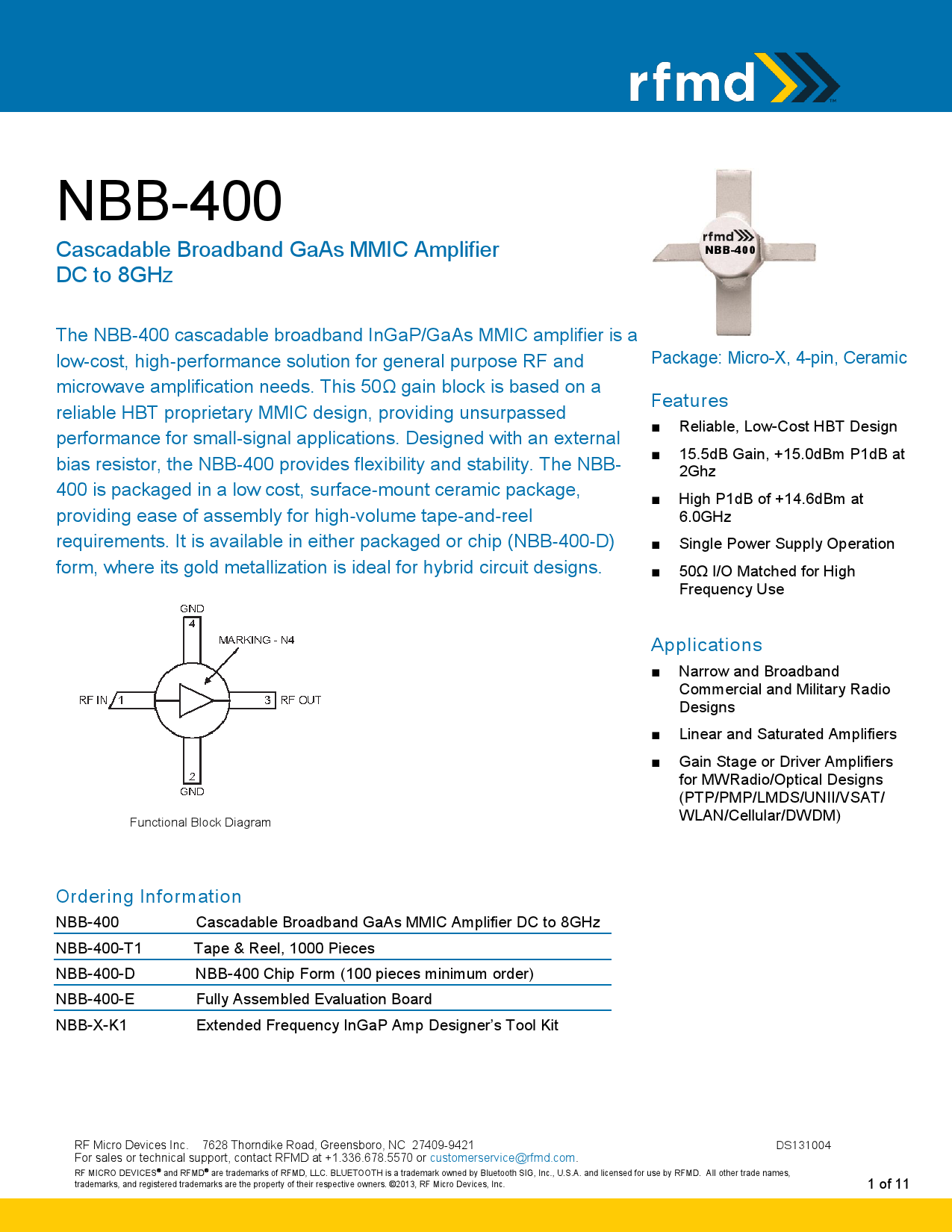 NBB-400-T1_（Qorvo）NBB-400-T1中文资料_价格_PDF手册-立创电子商城