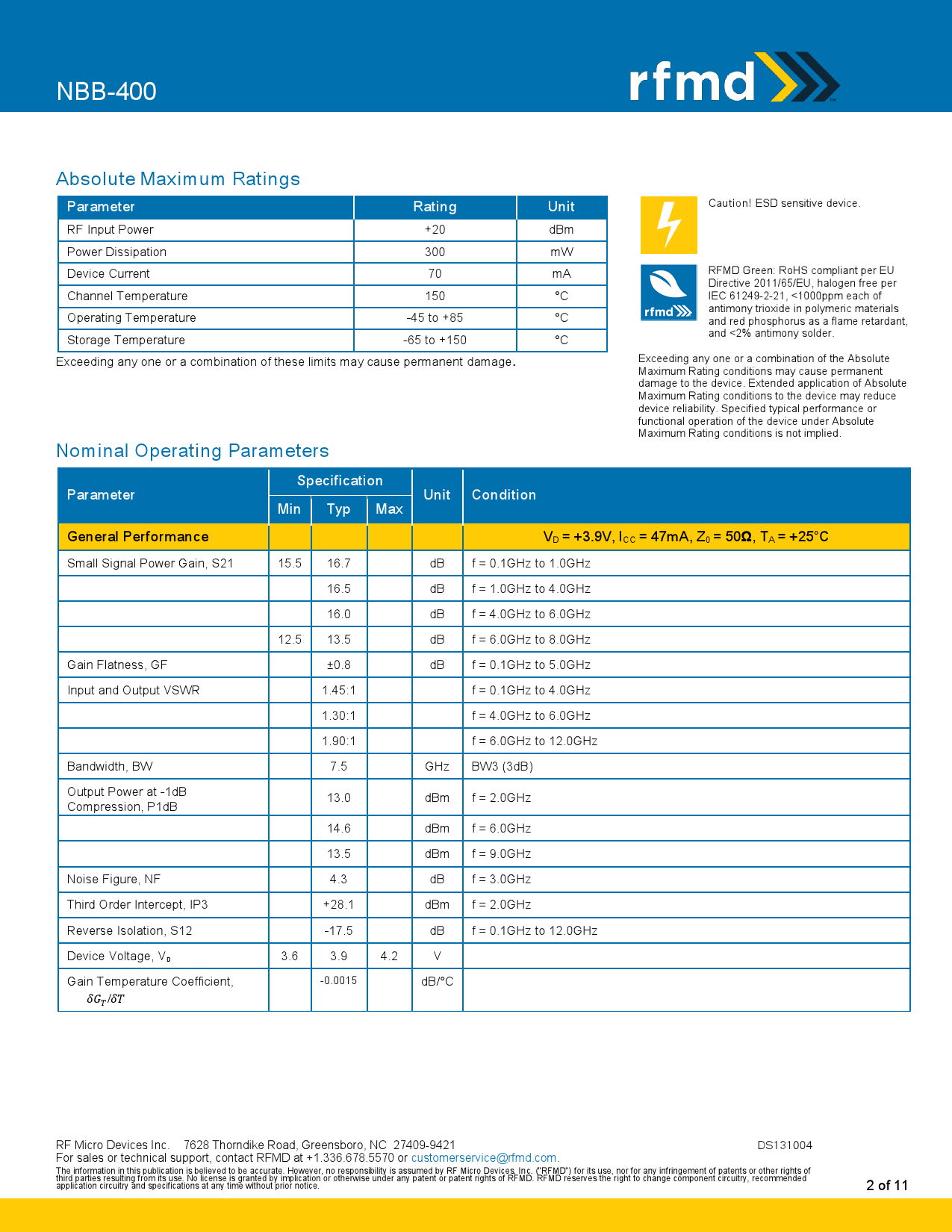 NBB-400-T1_（Qorvo）NBB-400-T1中文资料_价格_PDF手册-立创电子商城