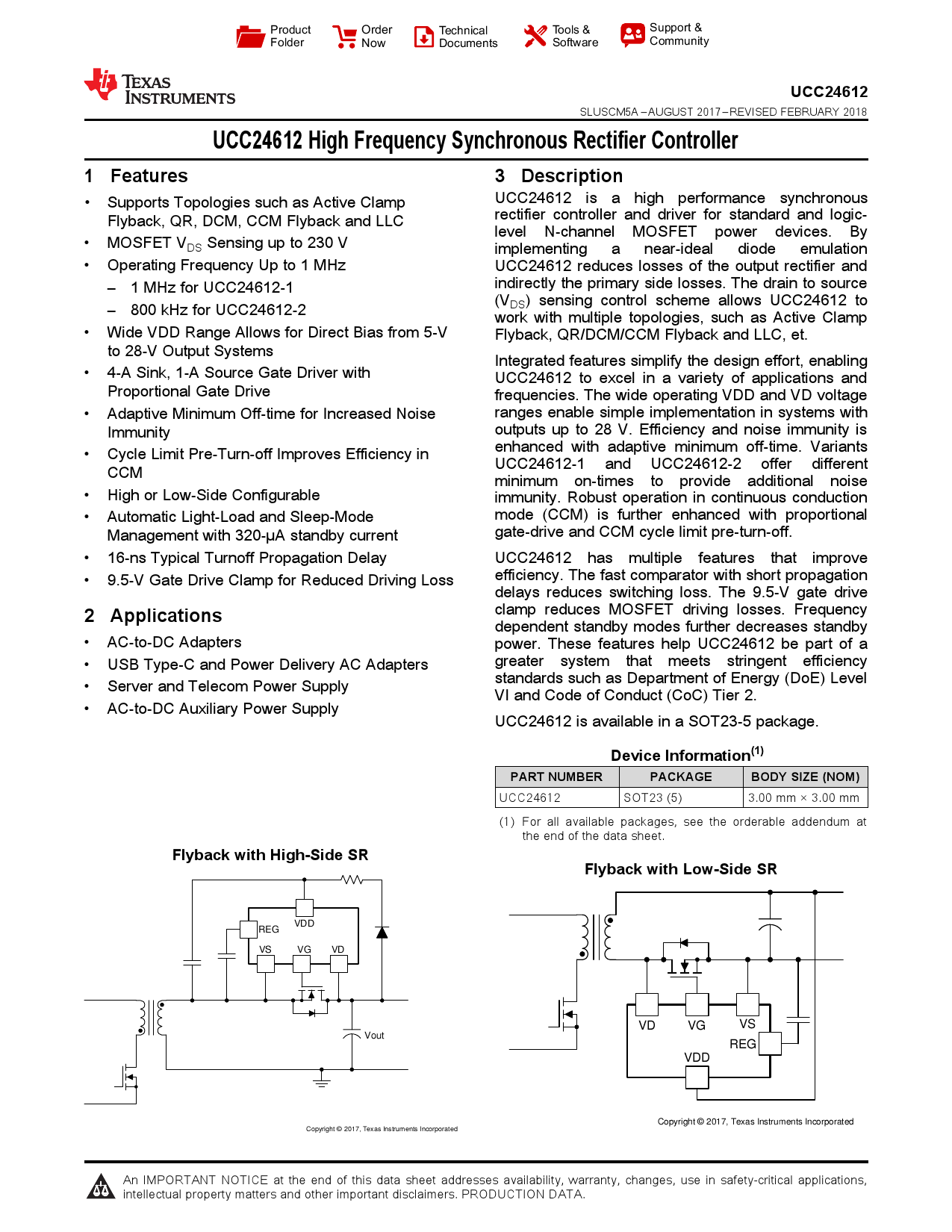 UCC24612-2DBVR_（TI(德州仪器)）UCC24612-2DBVR中文资料_价格_PDF手册-立创电子商城