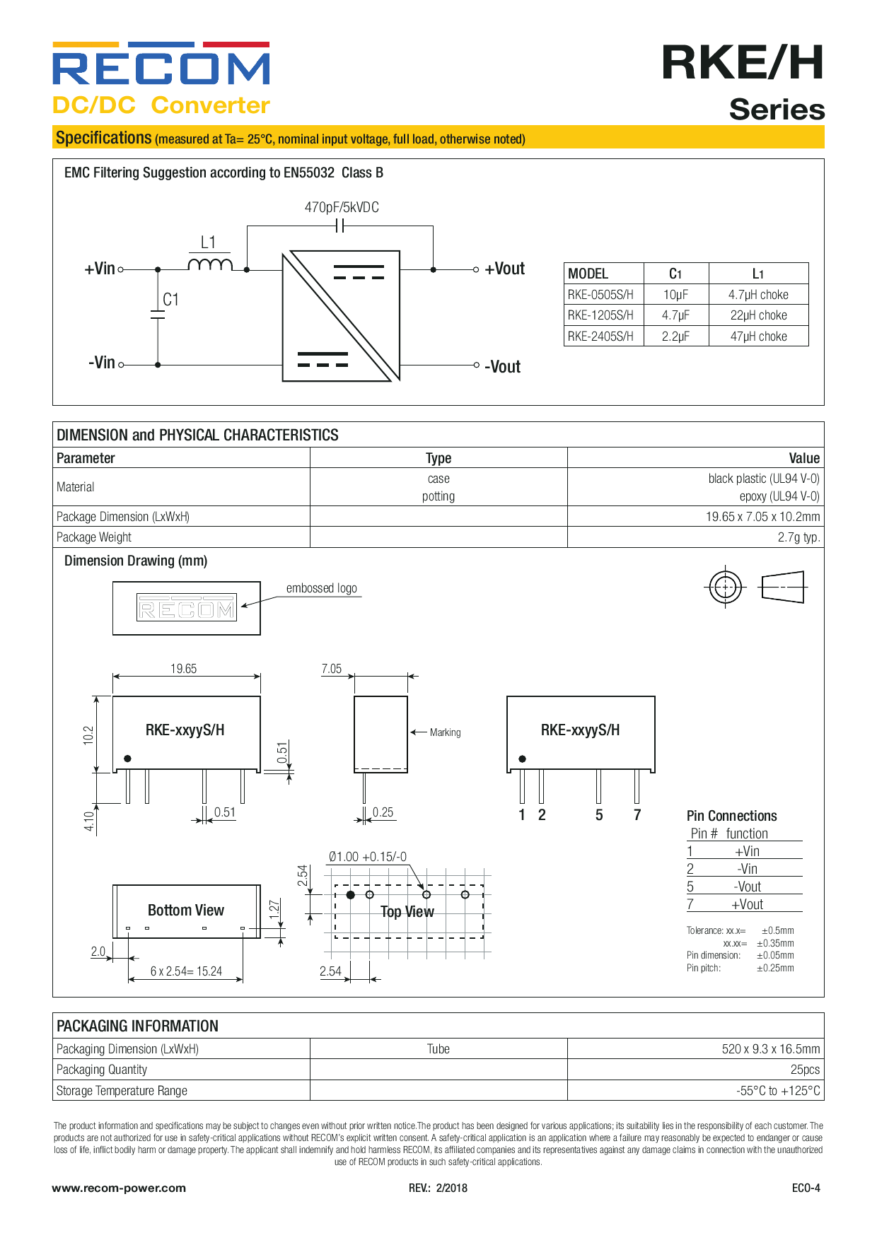 RKE-0505S/H_（Recom Power）RKE-0505S/H中文资料_价格_PDF手册-立创电子商城