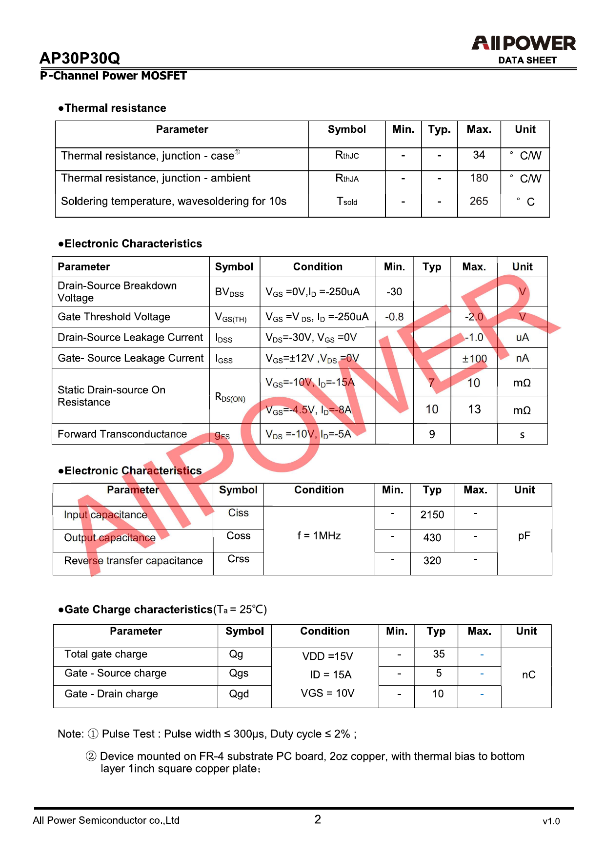 AP30P30Q_（ALLPOWER(铨力)）AP30P30Q中文资料_价格_PDF手册-立创电子商城