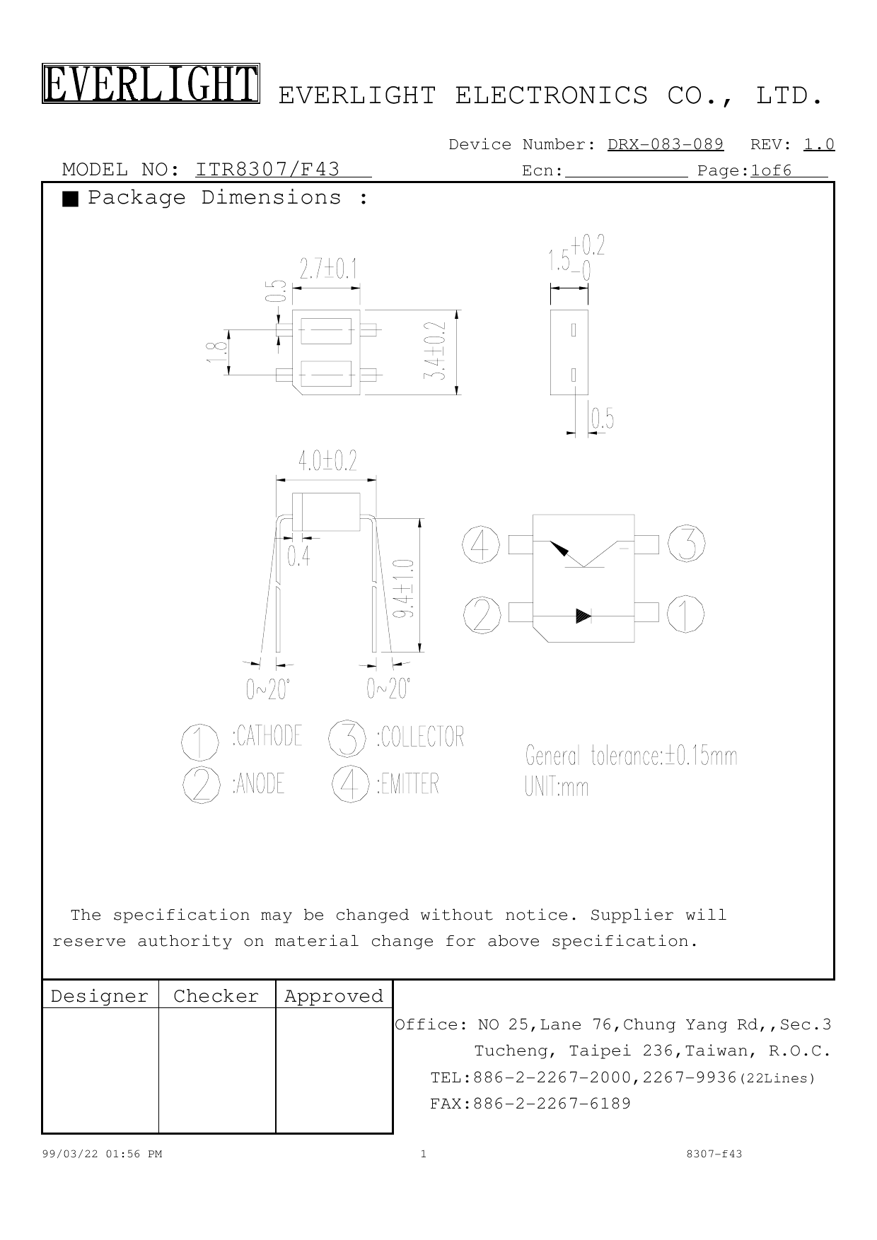 ITR8307/F43_（EVERLIGHT(亿光)）ITR8307/F43中文资料_价格_PDF手册-立创电子商城