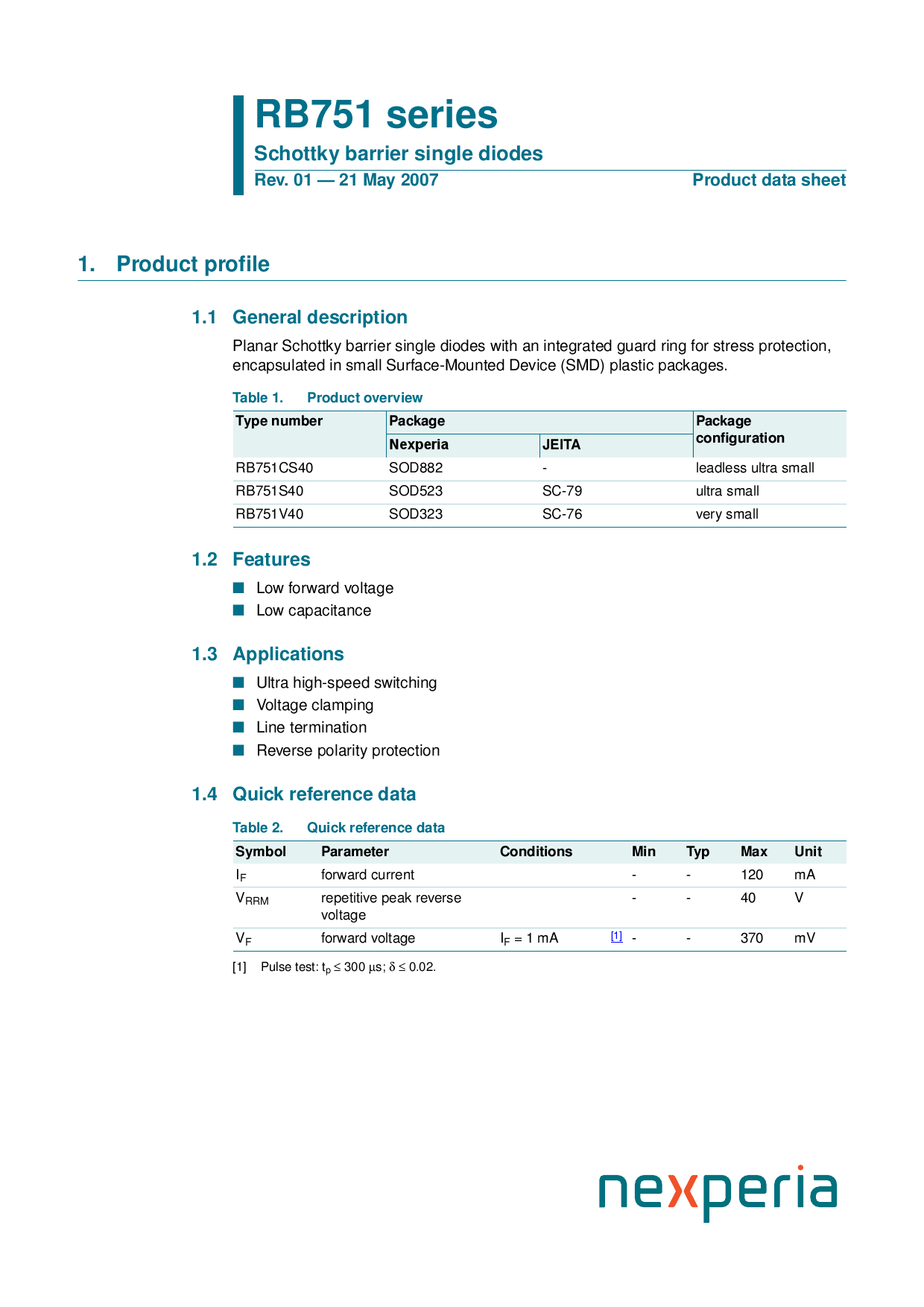 RB751S40_（Nexperia(安世)）RB751S40中文资料_价格_PDF手册-立创电子商城
