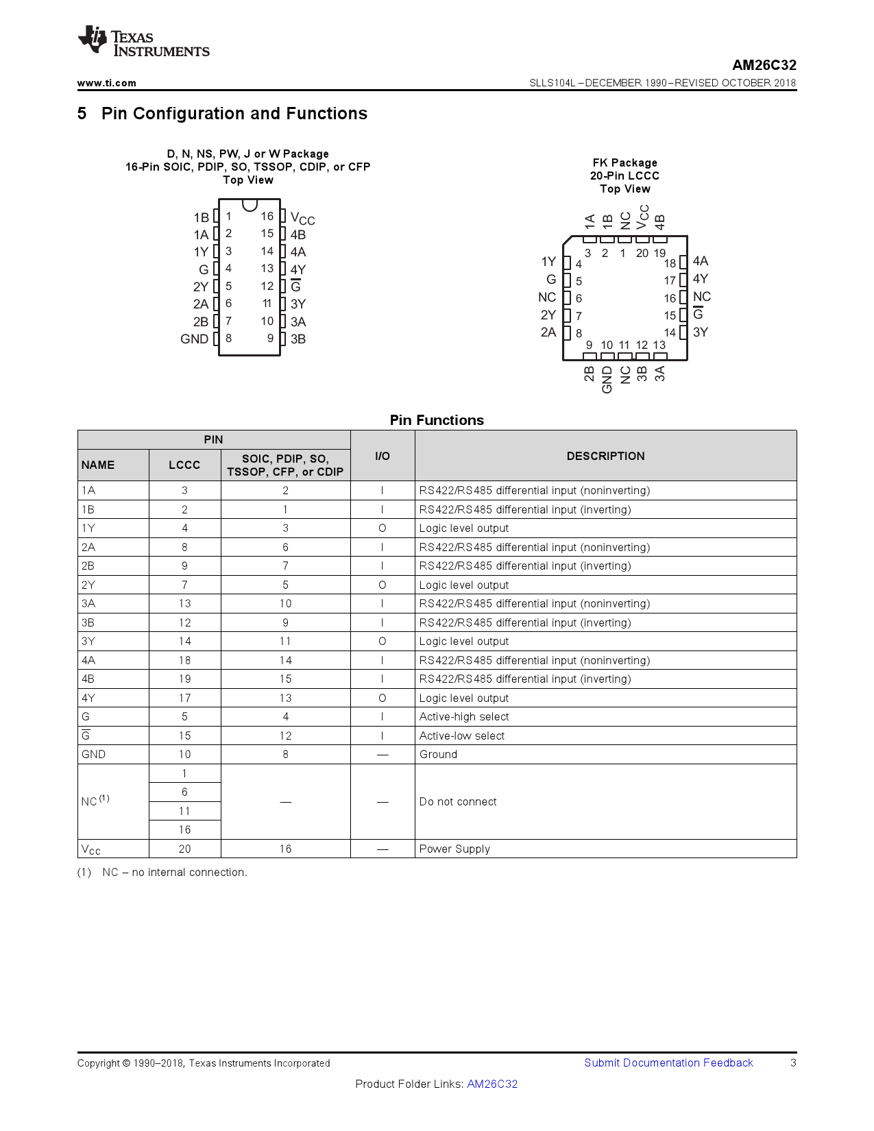 AM26C32IPWR_（TI(德州仪器)）AM26C32IPWR中文资料_价格_PDF手册-立创电子商城