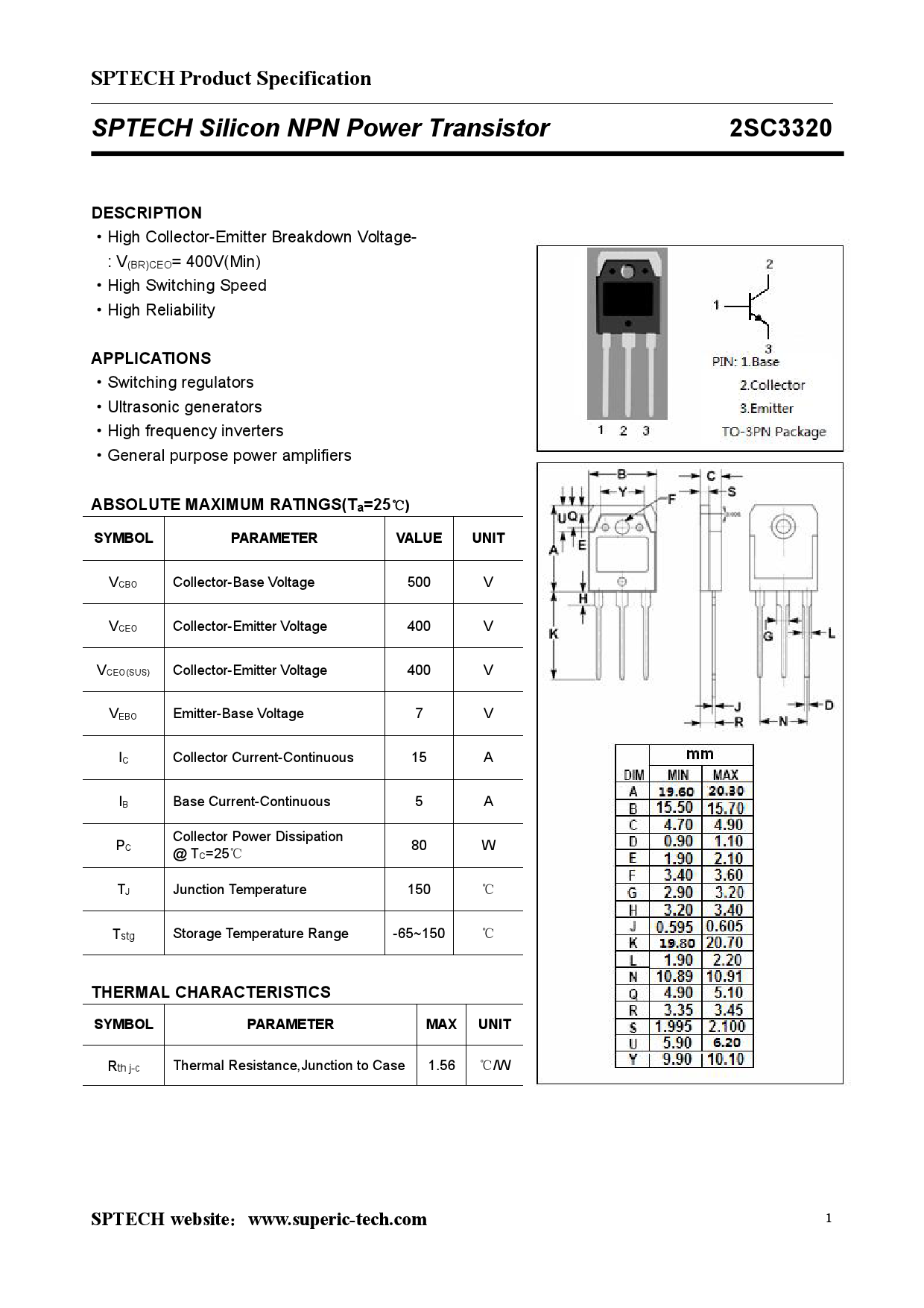 2SC3320_（SPTECH）2SC3320中文资料_价格_PDF手册-立创电子商城