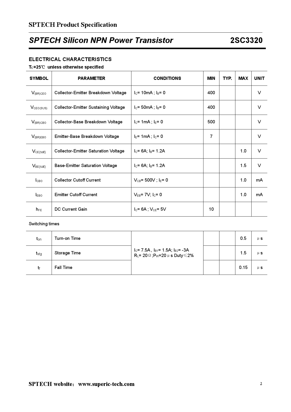 2SC3320_（SPTECH）2SC3320中文资料_价格_PDF手册-立创电子商城