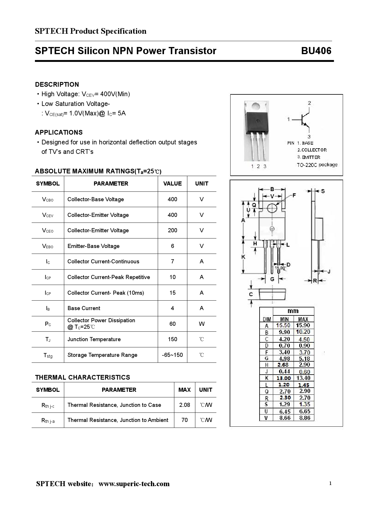 BU406_（SPTECH(深圳质超)）BU406中文资料_价格_PDF手册-立创电子商城