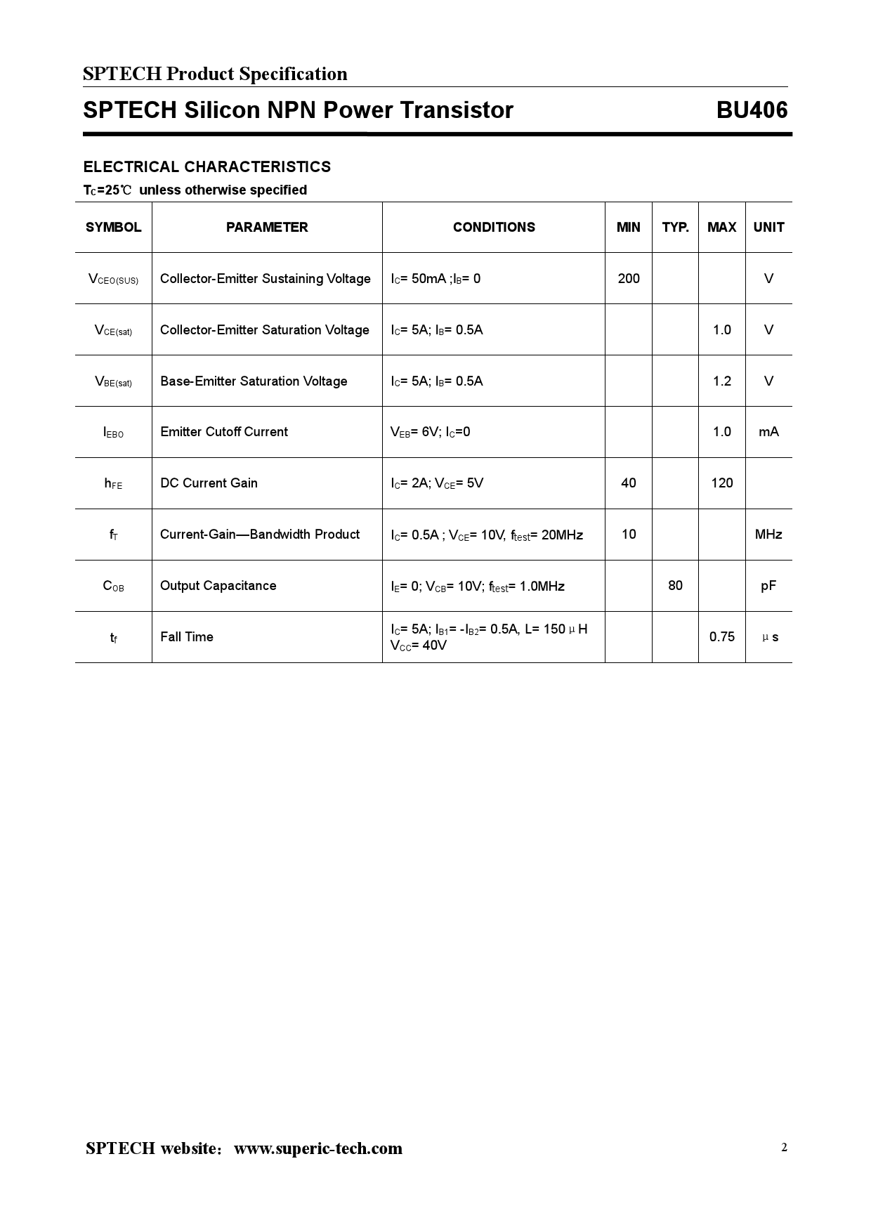 BU406_（SPTECH(深圳质超)）BU406中文资料_价格_PDF手册-立创电子商城