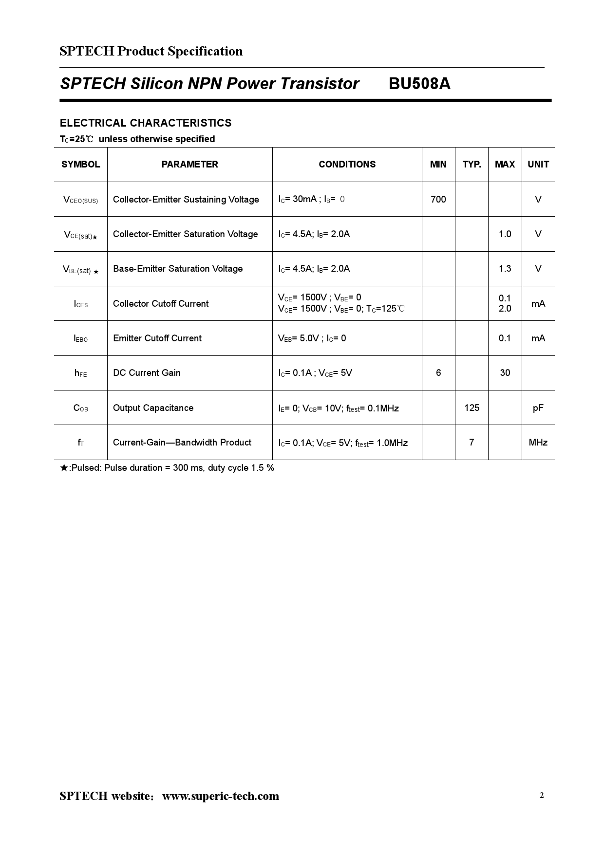BU508A_（SPTECH(深圳质超)）BU508A中文资料_价格_PDF手册-立创电子商城