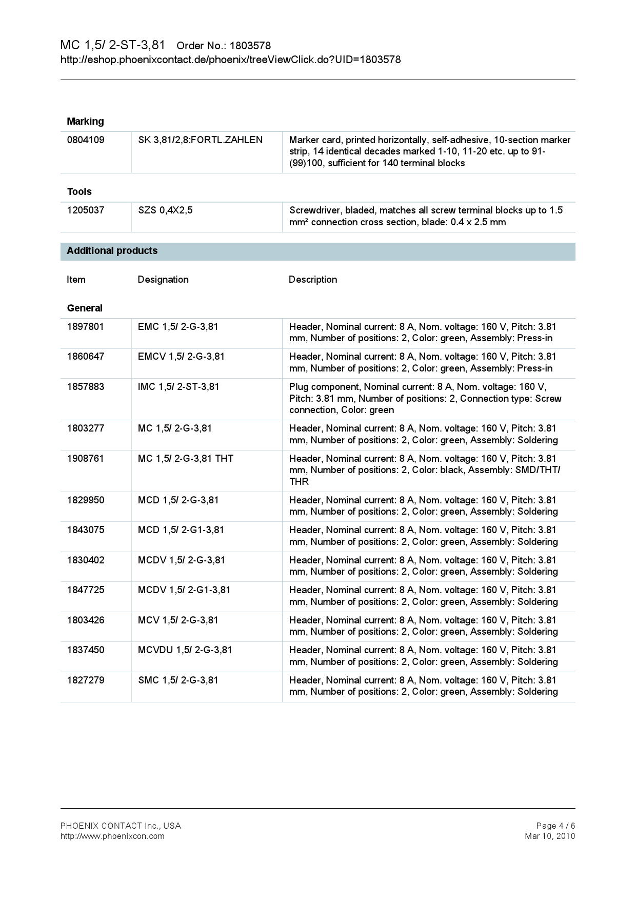 1803578_（Phoenix Contact(菲尼克斯)）1803578中文资料_价格_PDF手册-立创电子商城