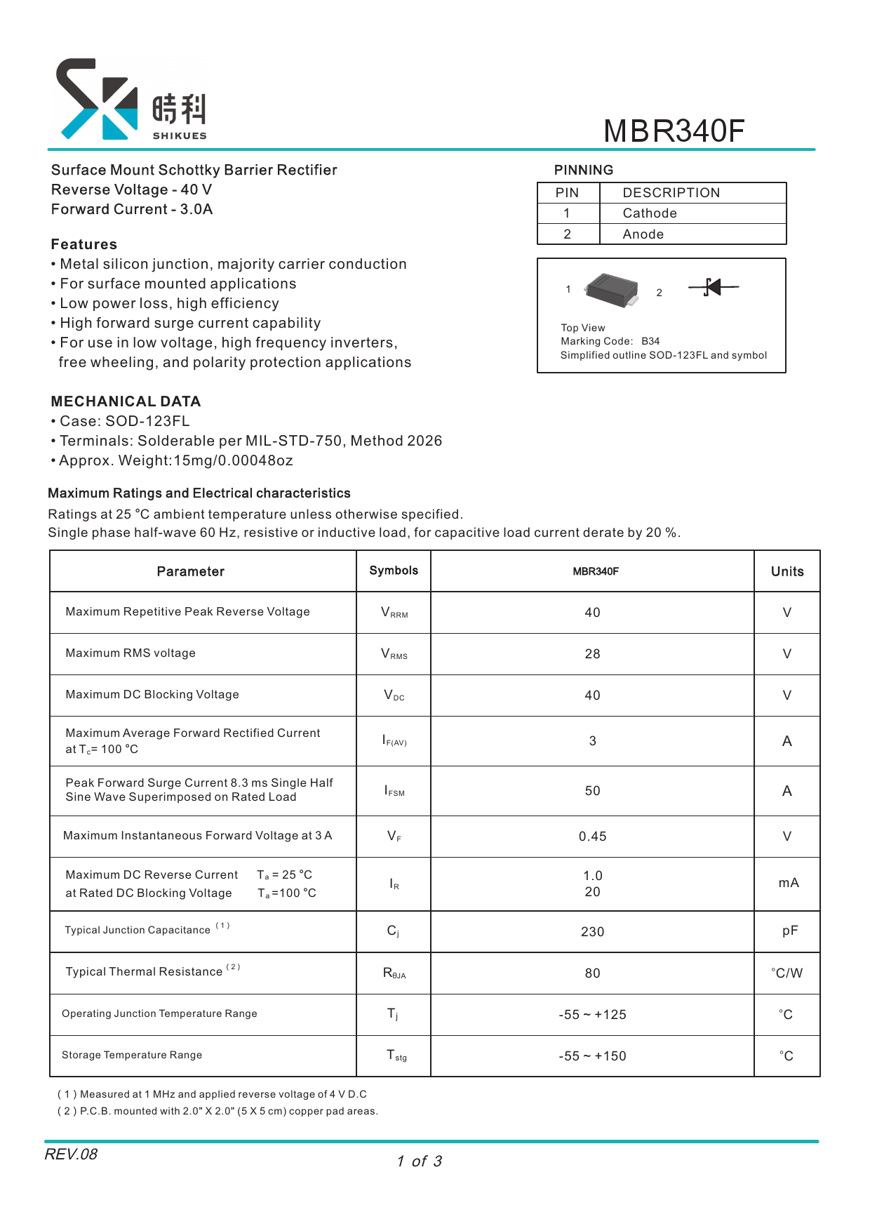 MBR340F_（SHIKUES(时科)）MBR340F中文资料_价格_PDF手册-立创电子商城