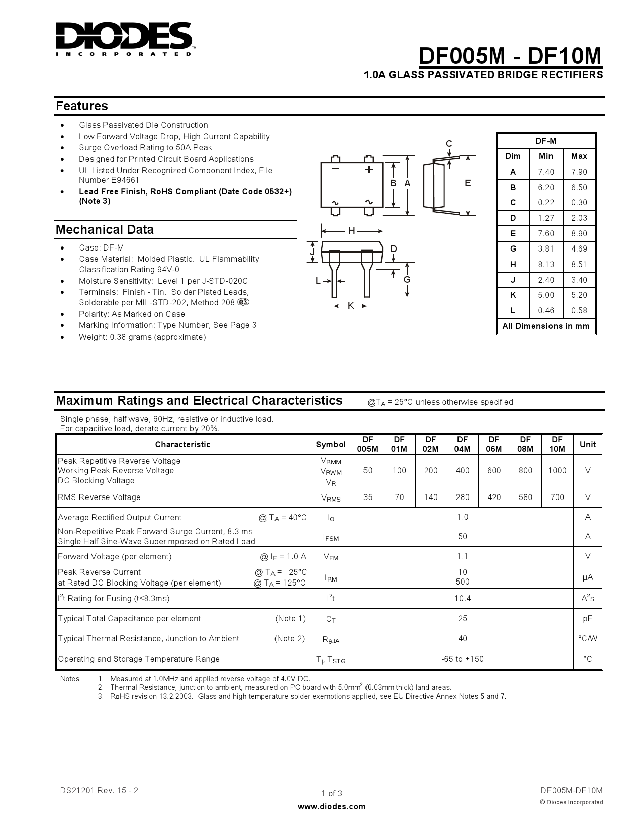 DF10M_（DIODES(美台)）DF10M中文资料_价格_PDF手册-立创电子商城