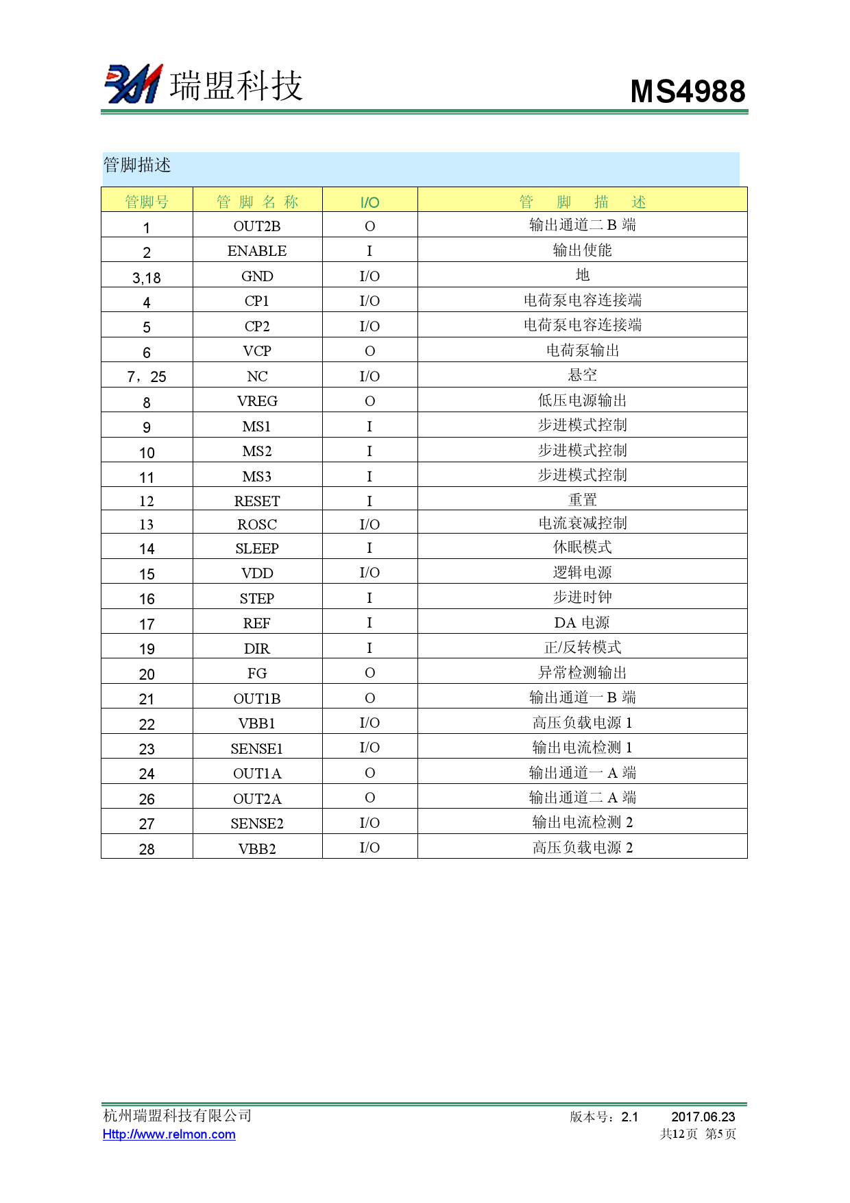 MS4988_（杭州瑞盟）MS4988中文资料_价格_PDF手册-立创电子商城
