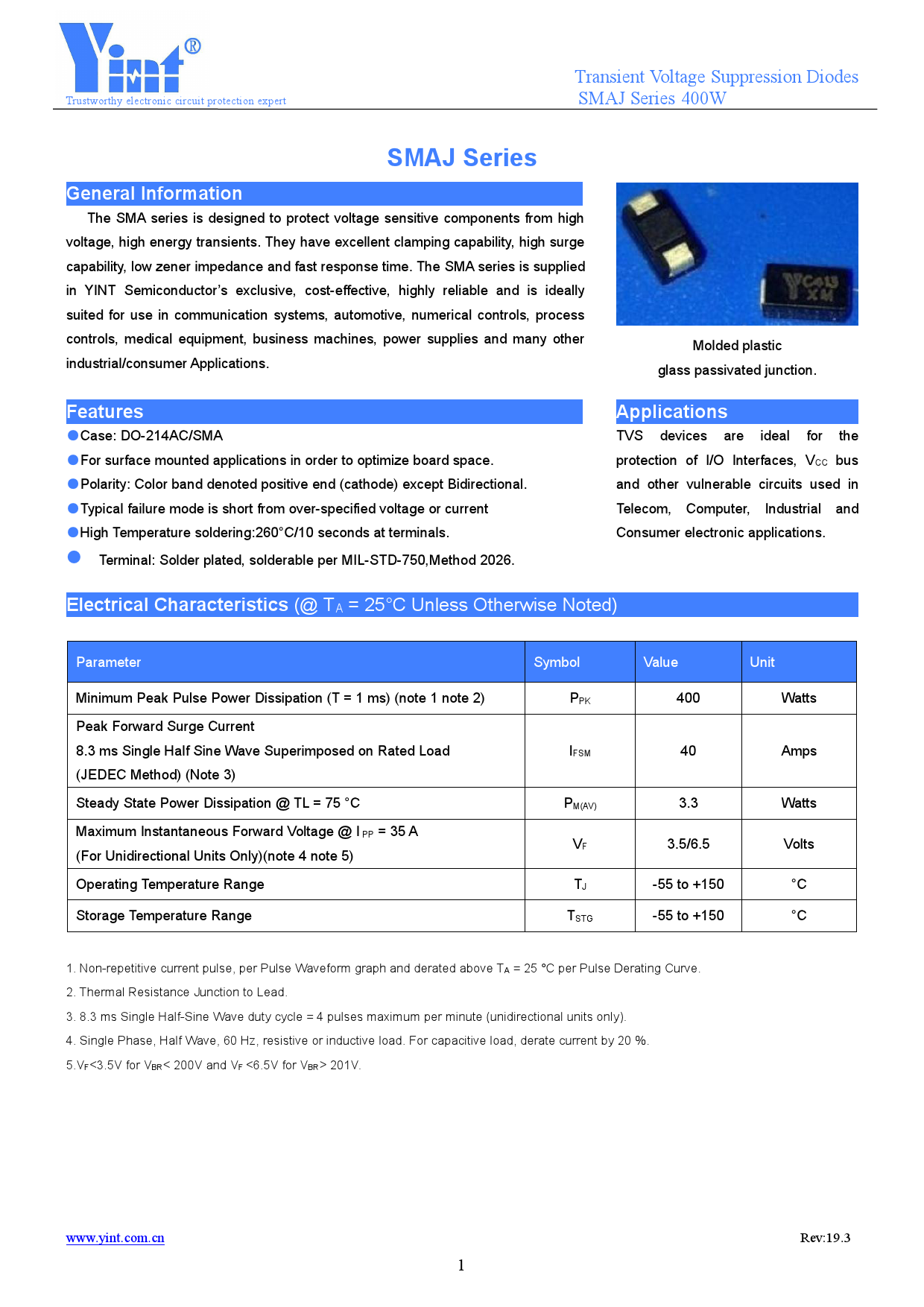 SMAJ24CA_（Yint(音特电子)）SMAJ24CA中文资料_价格_PDF手册-立创电子商城