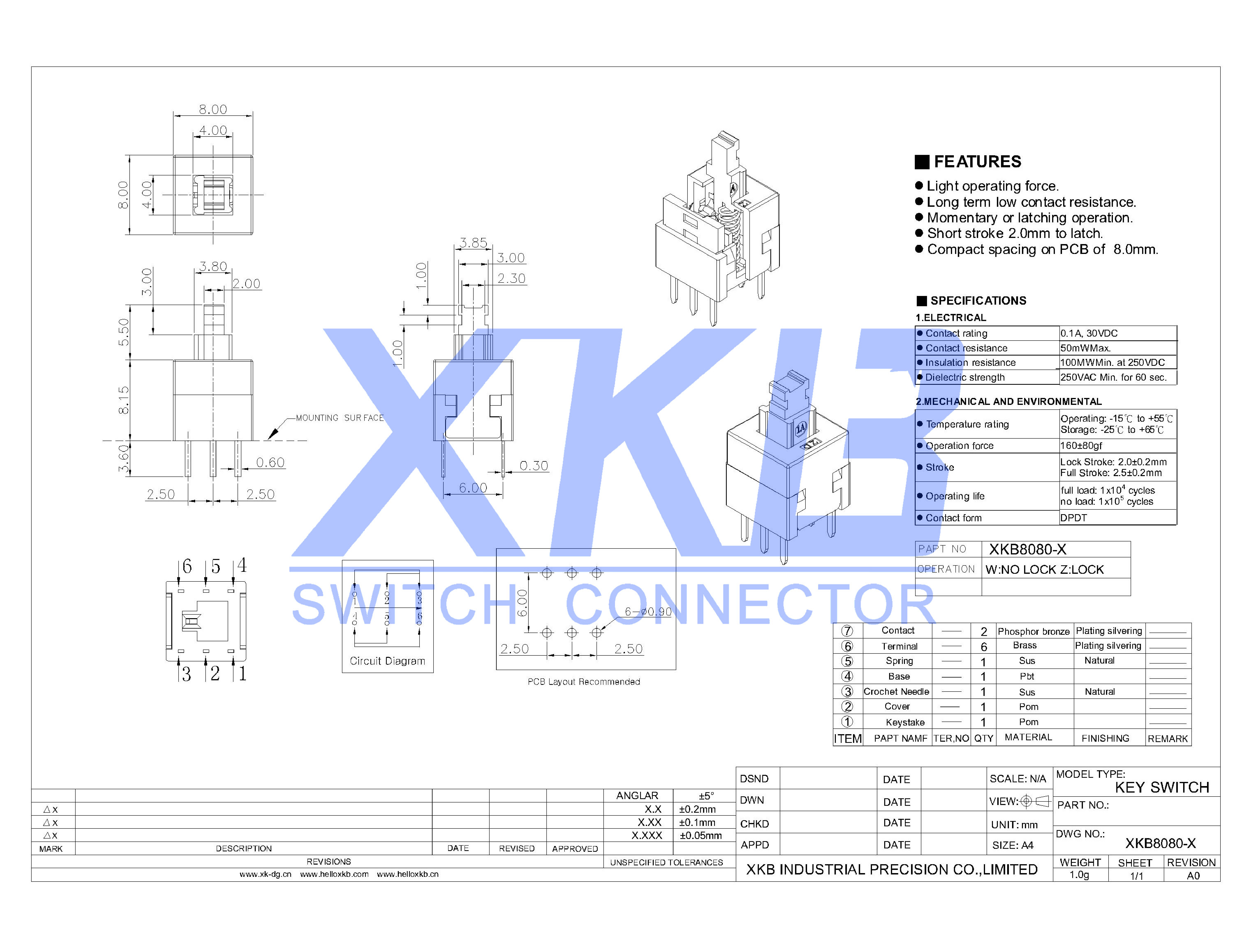 XKB8080-Z_（XKB Connectivity(中国星坤)）XKB8080-Z中文资料_价格_PDF手册-立创电子商城