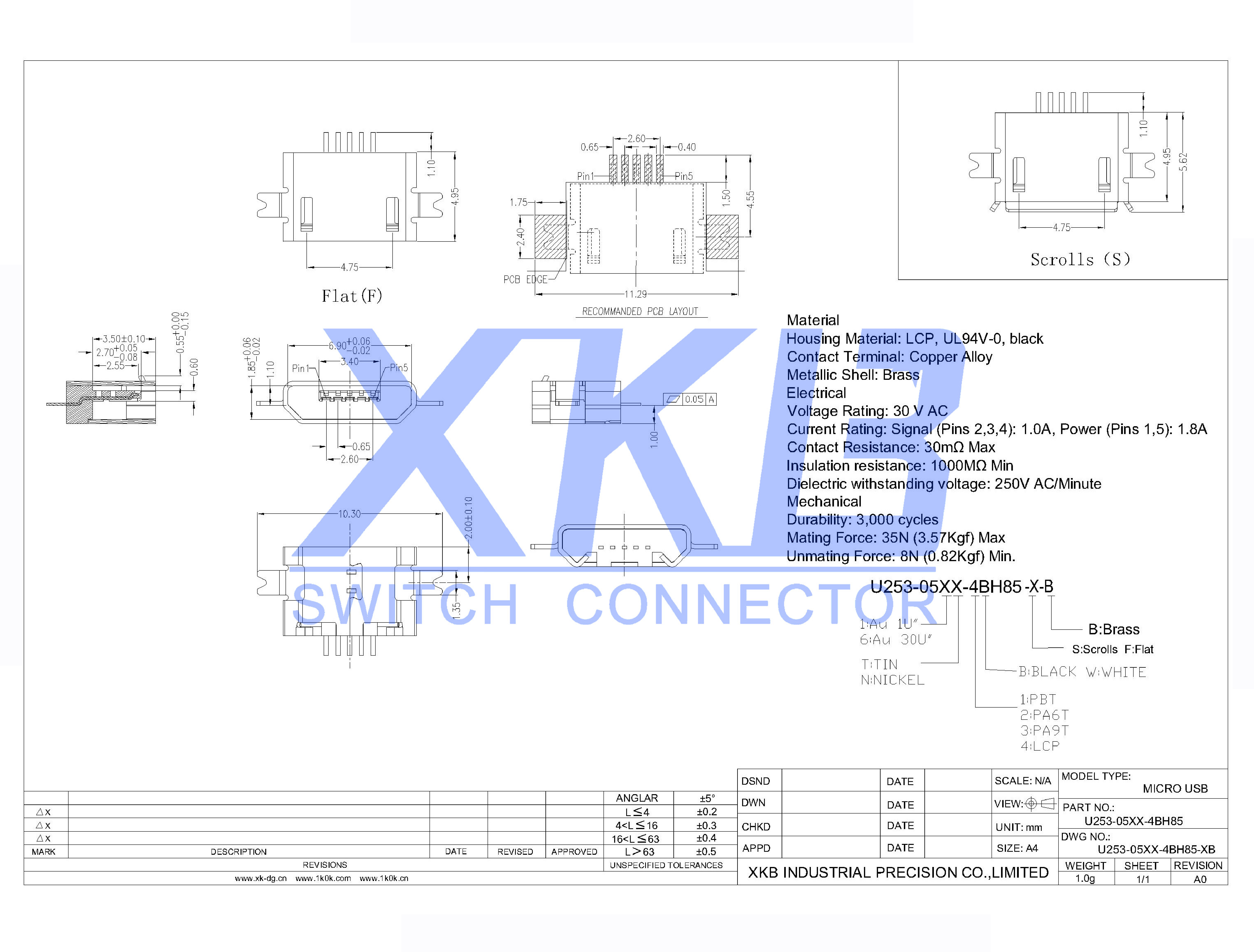 U253-051T-4BH85-SB_（XKB Connectivity(中国星坤)）U253-051T-4BH85-SB中文资料_价格 ...
