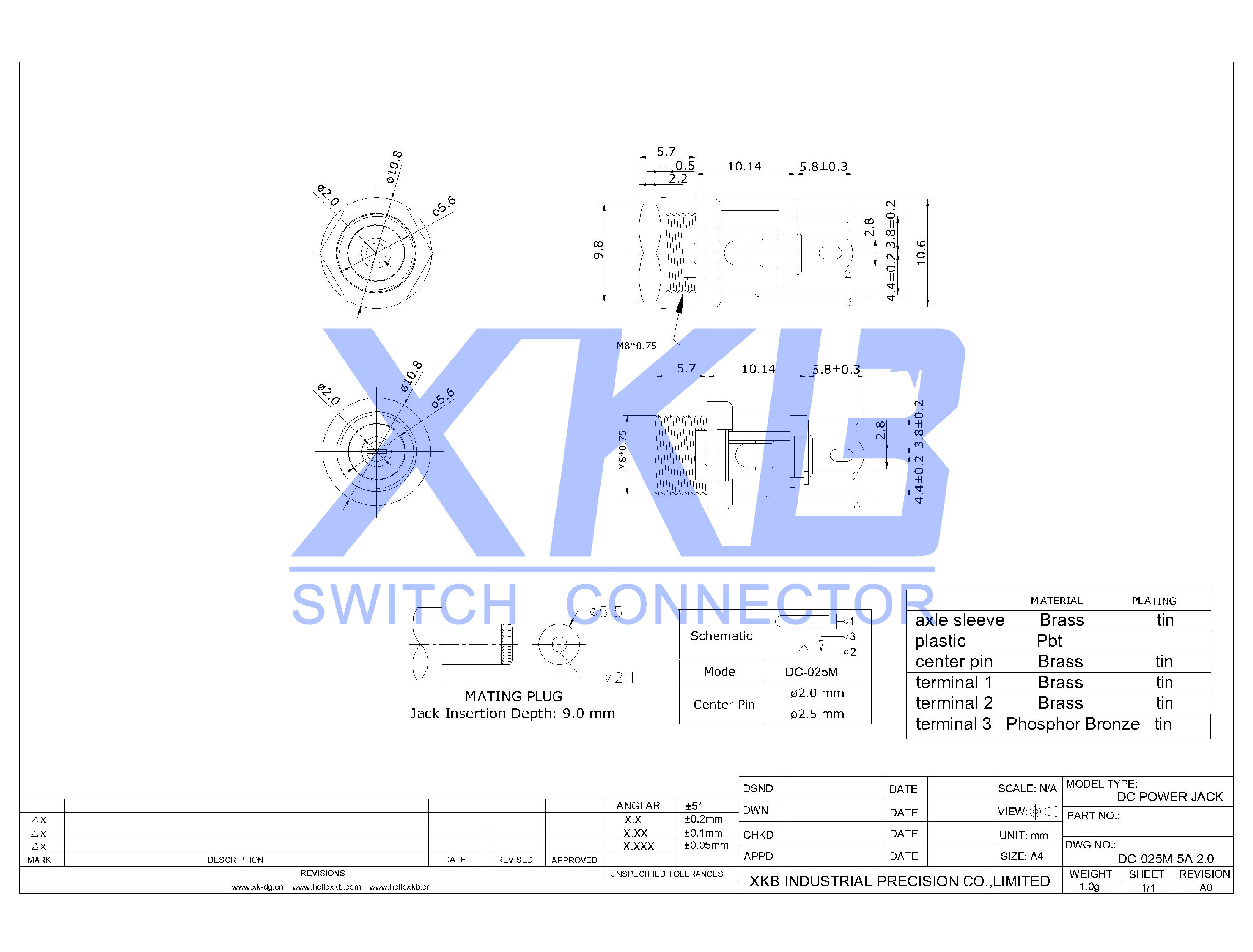 DC-025M-5A-2.0_（XKB Connectivity(中国星坤)）DC-025M-5A-2.0中文资料_价格_PDF手册-立创电子商城