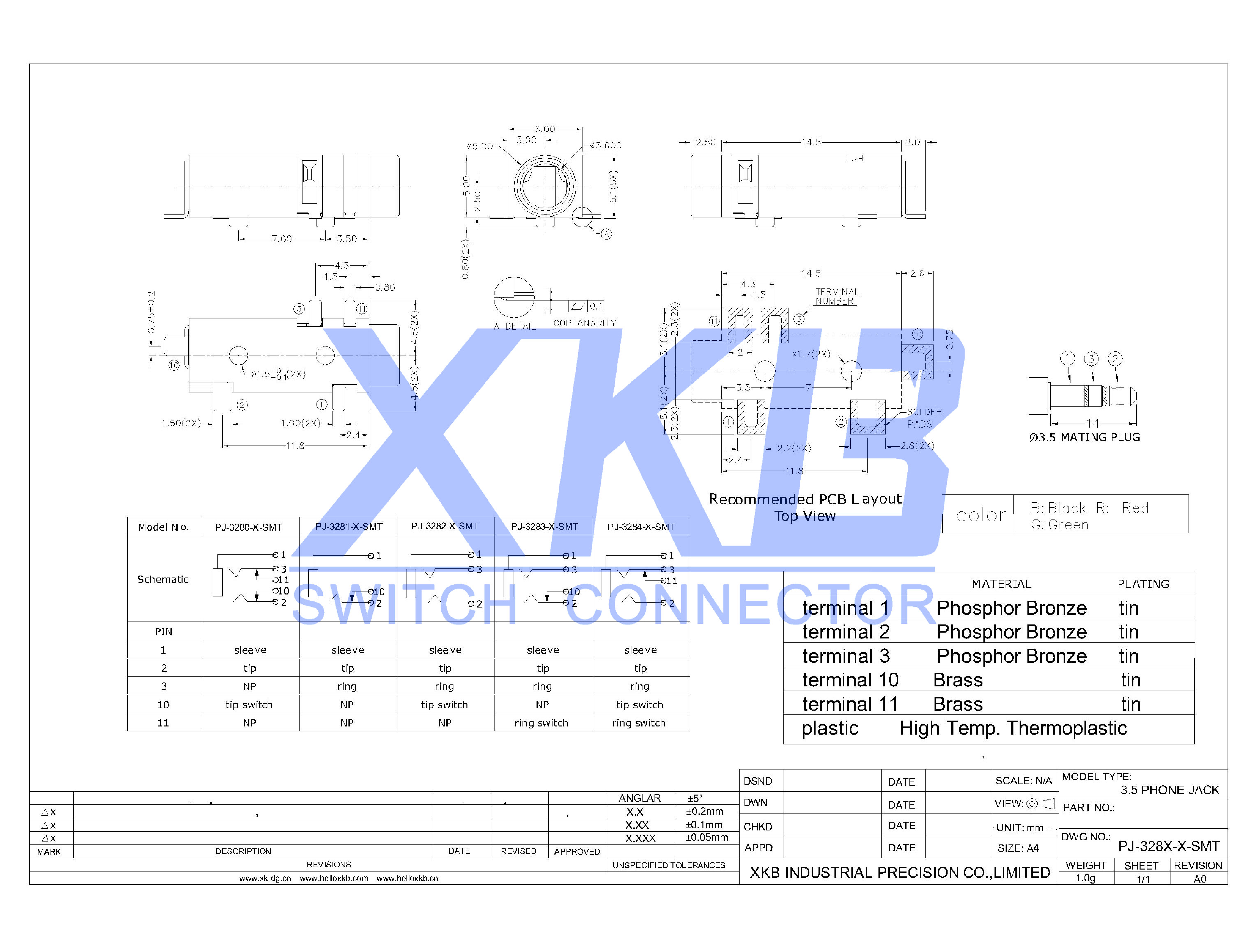 PJ-3280-B-SMT_（XKB Connectivity(中国星坤)）PJ-3280-B-SMT中文资料_价格_PDF手册-立创电子商城