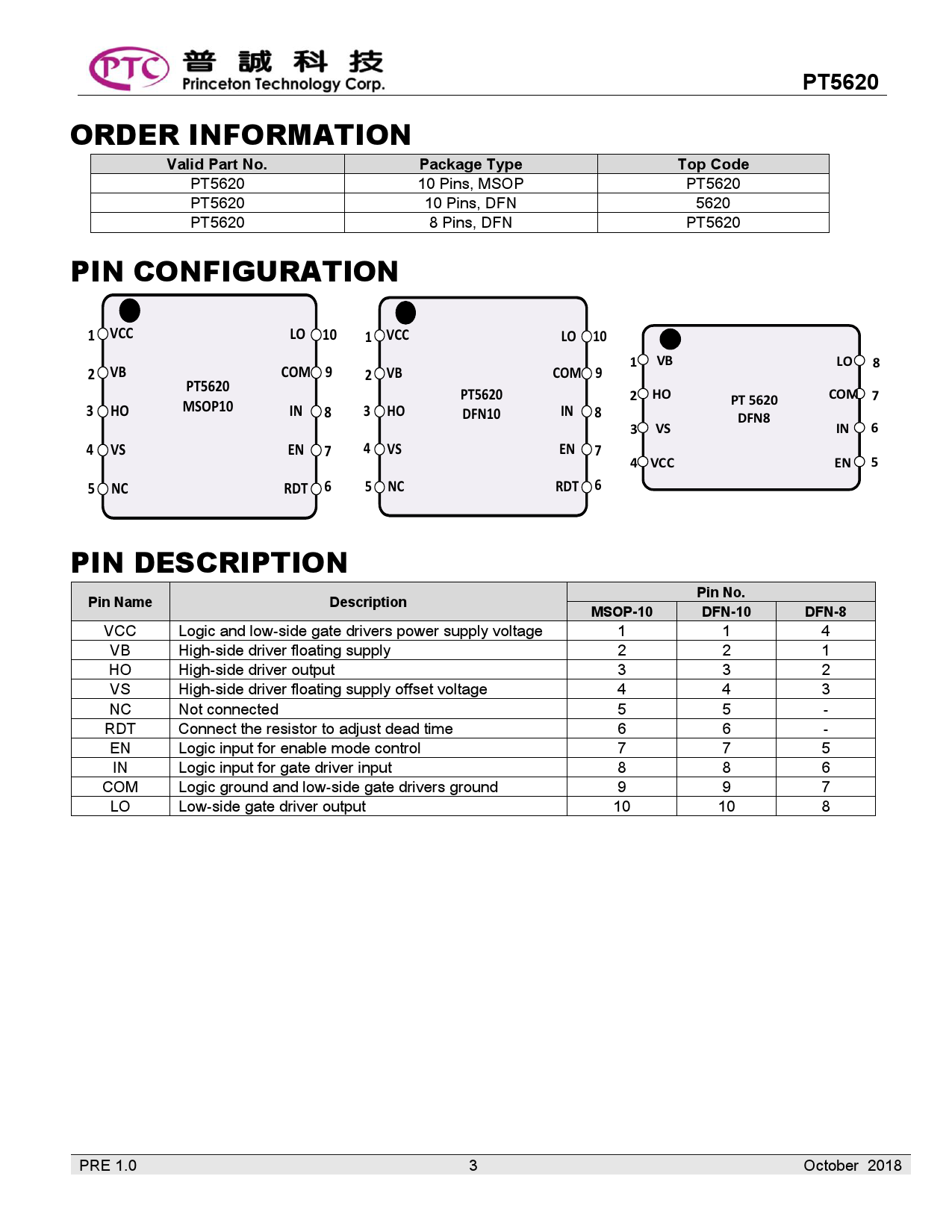 PT5620_（PTC(普诚)）PT5620中文资料_价格_PDF手册-立创电子商城