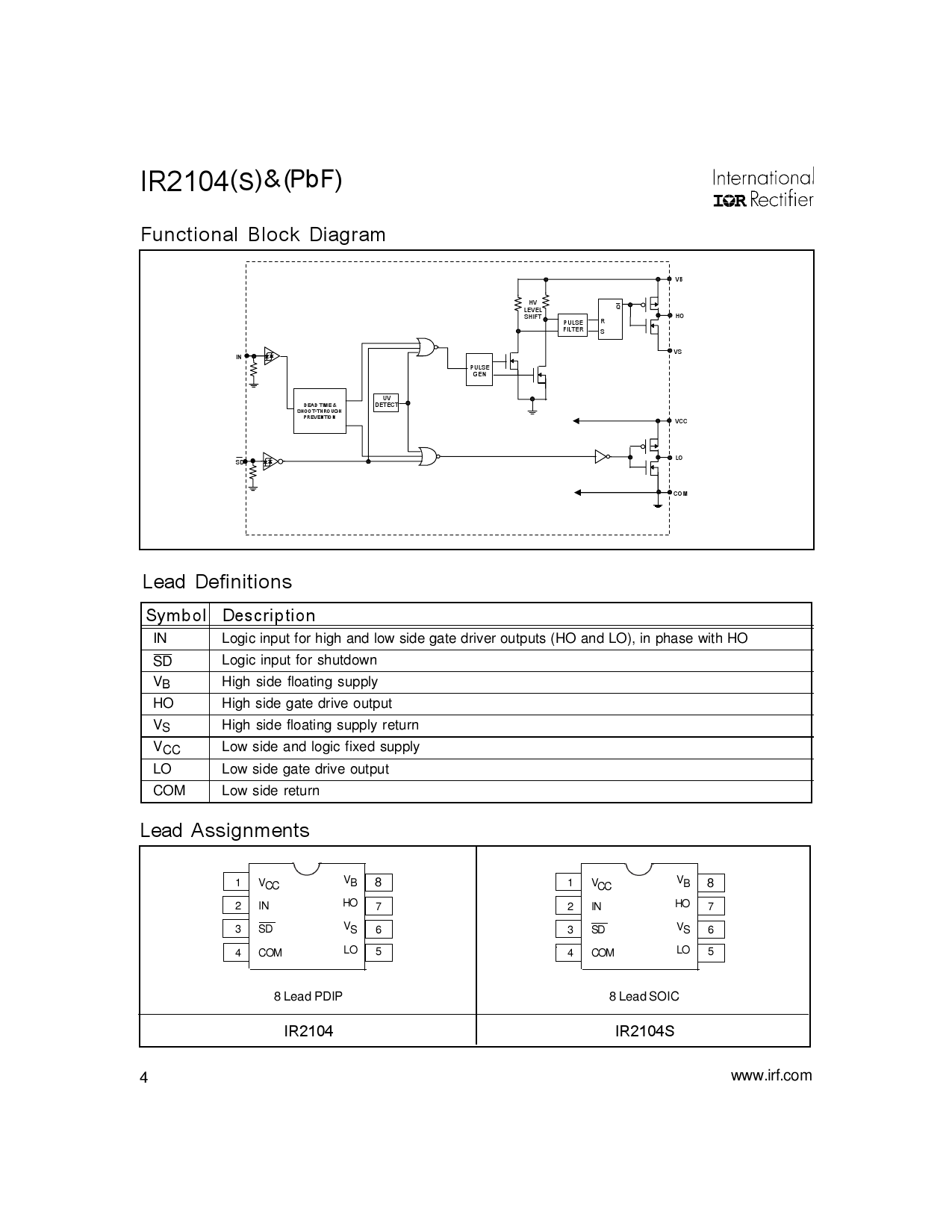 IR2104SPBF_（Infineon(英飞凌)）IR2104SPBF中文资料_价格_PDF手册-立创电子商城