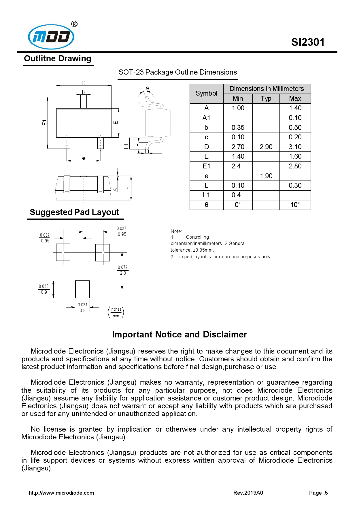 SI2301_（MDD）SI2301中文资料_价格_PDF手册-立创电子商城