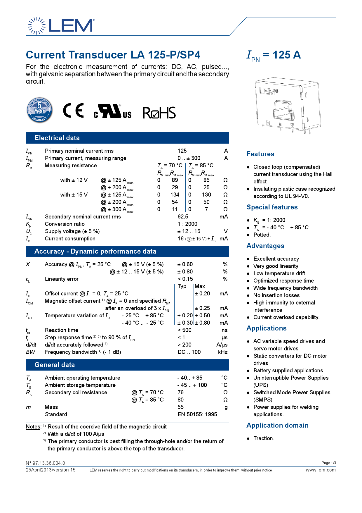 LA125-P_（LEM(莱姆)）LA125-P中文资料_价格_PDF手册-立创电子商城