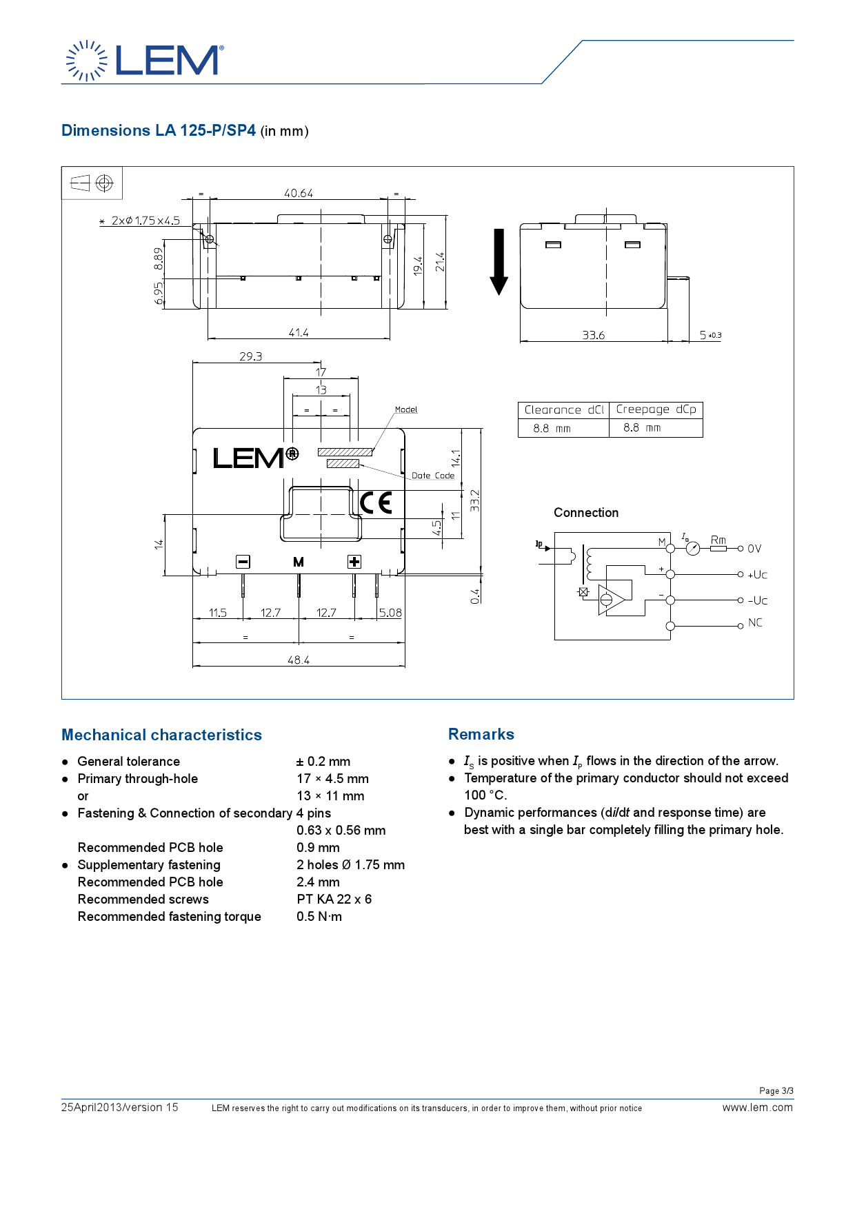 LA125-P_（LEM(莱姆)）LA125-P中文资料_价格_PDF手册-立创电子商城