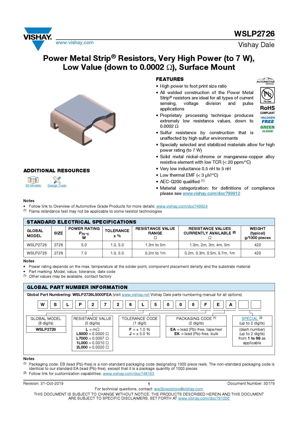 WSLP27261L000FEA_（VISHAY(威世)）WSLP27261L000FEA中文资料_价格_PDF手册-立创电子商城