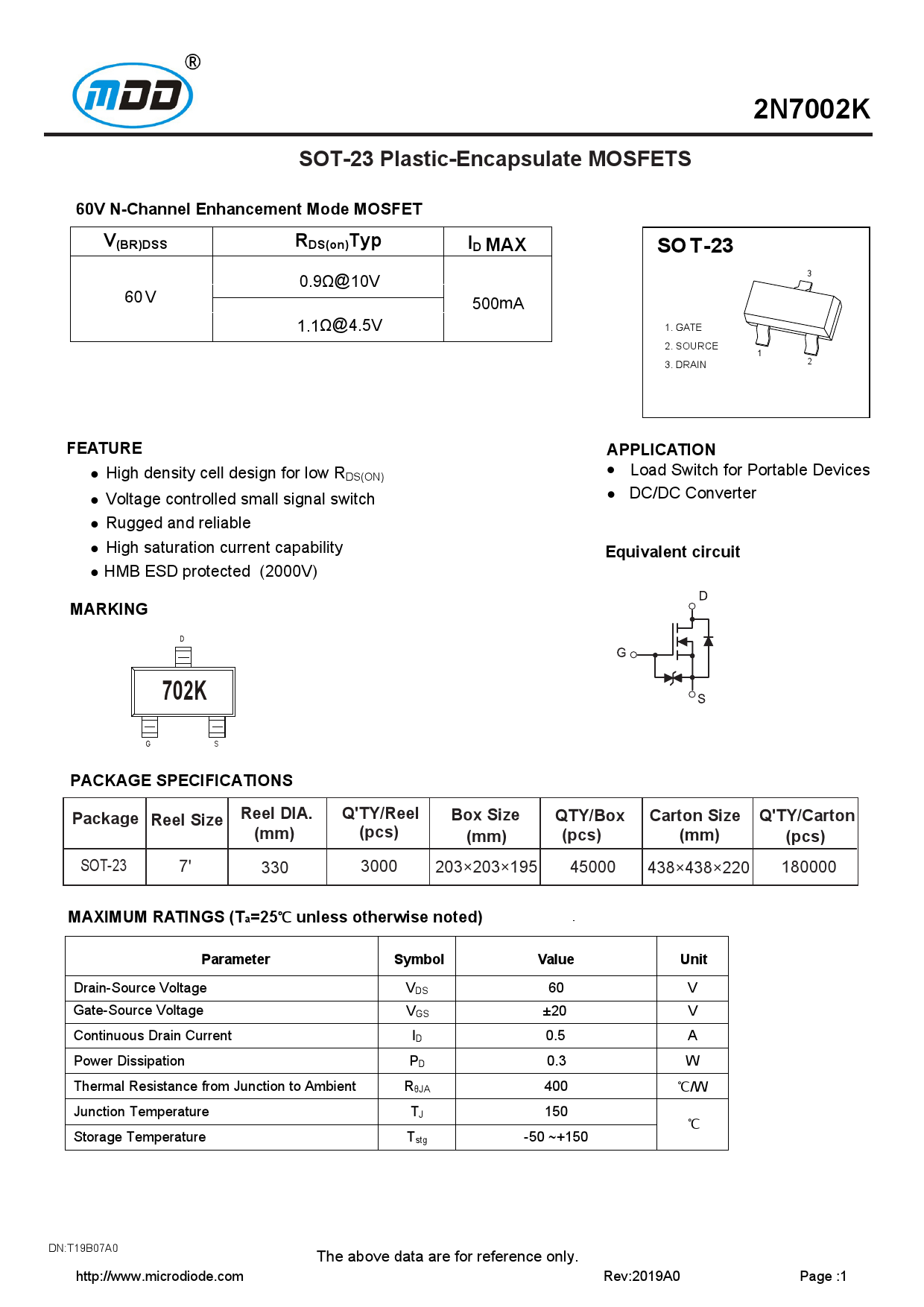 2N7002K_（MDD）2N7002K中文资料_价格_PDF手册-立创电子商城