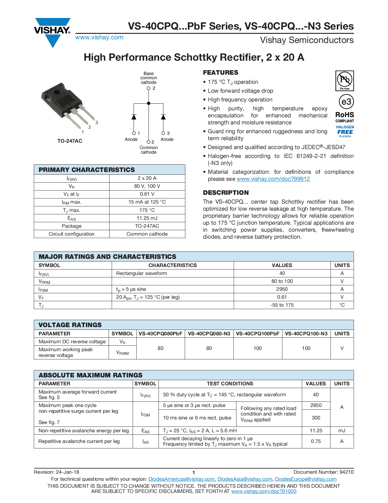 VS-40CPQ100-N3_（VISHAY(威世)）VS-40CPQ100-N3中文资料_价格_PDF手册-立创电子商城