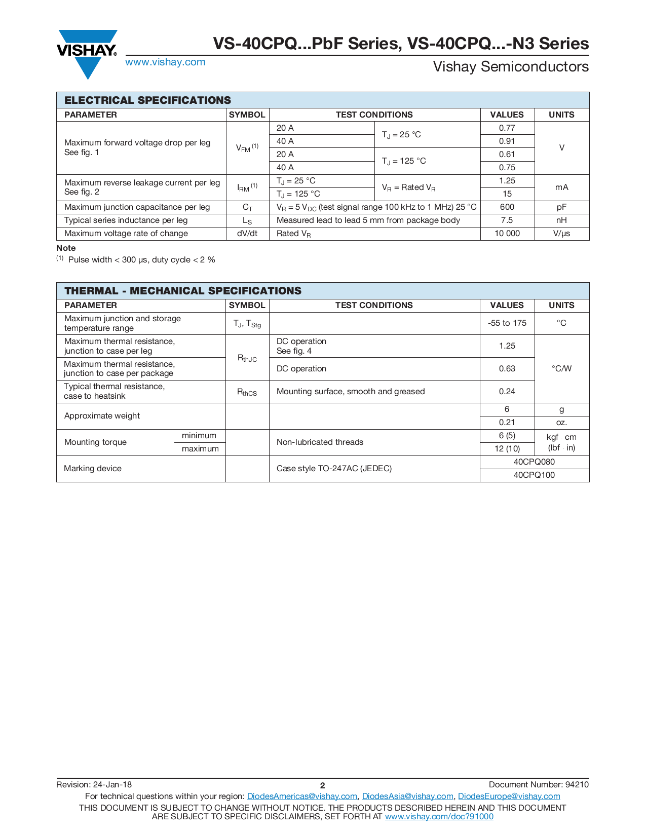 VS-40CPQ100-N3_（VISHAY(威世)）VS-40CPQ100-N3中文资料_价格_PDF手册-立创电子商城