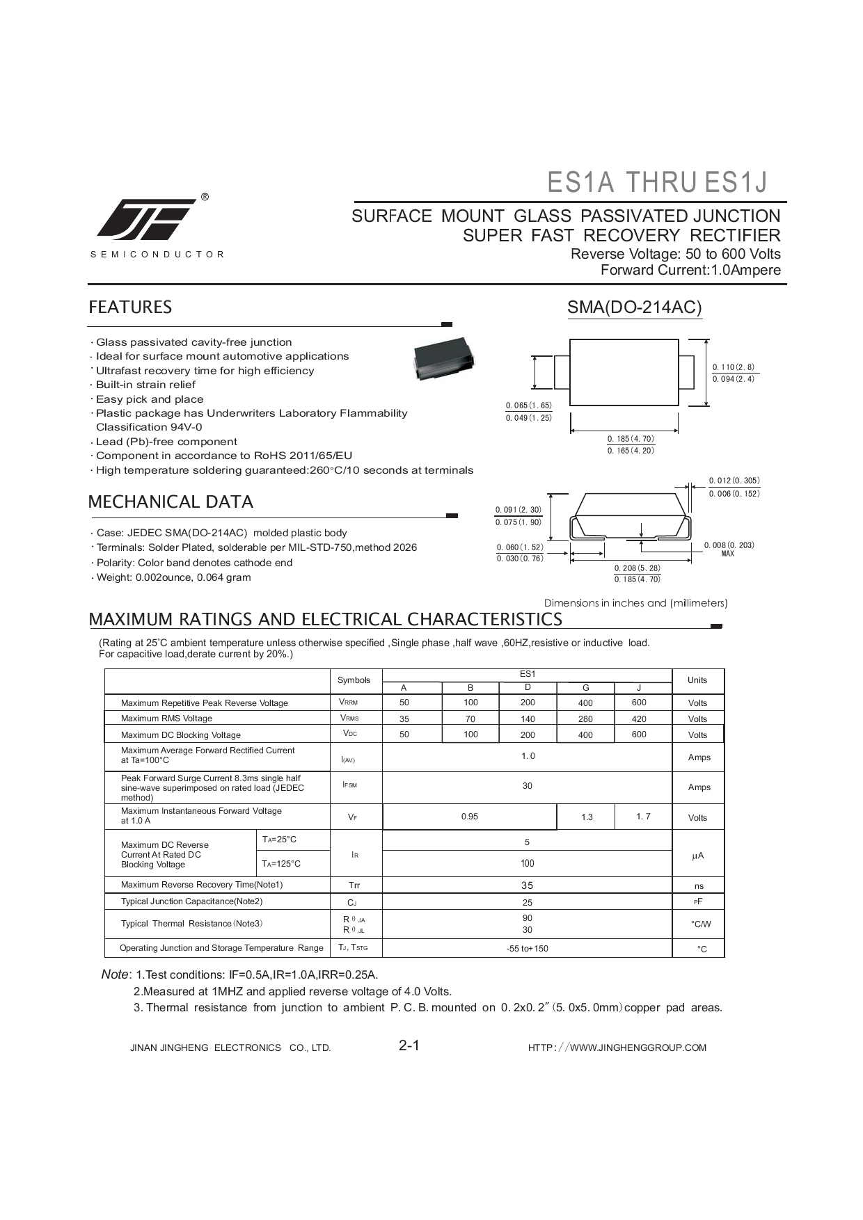 ES1G(SMA)-C-JF_（JF(吉福)）ES1G(SMA)-C-JF中文资料_价格_PDF手册-立创电子商城