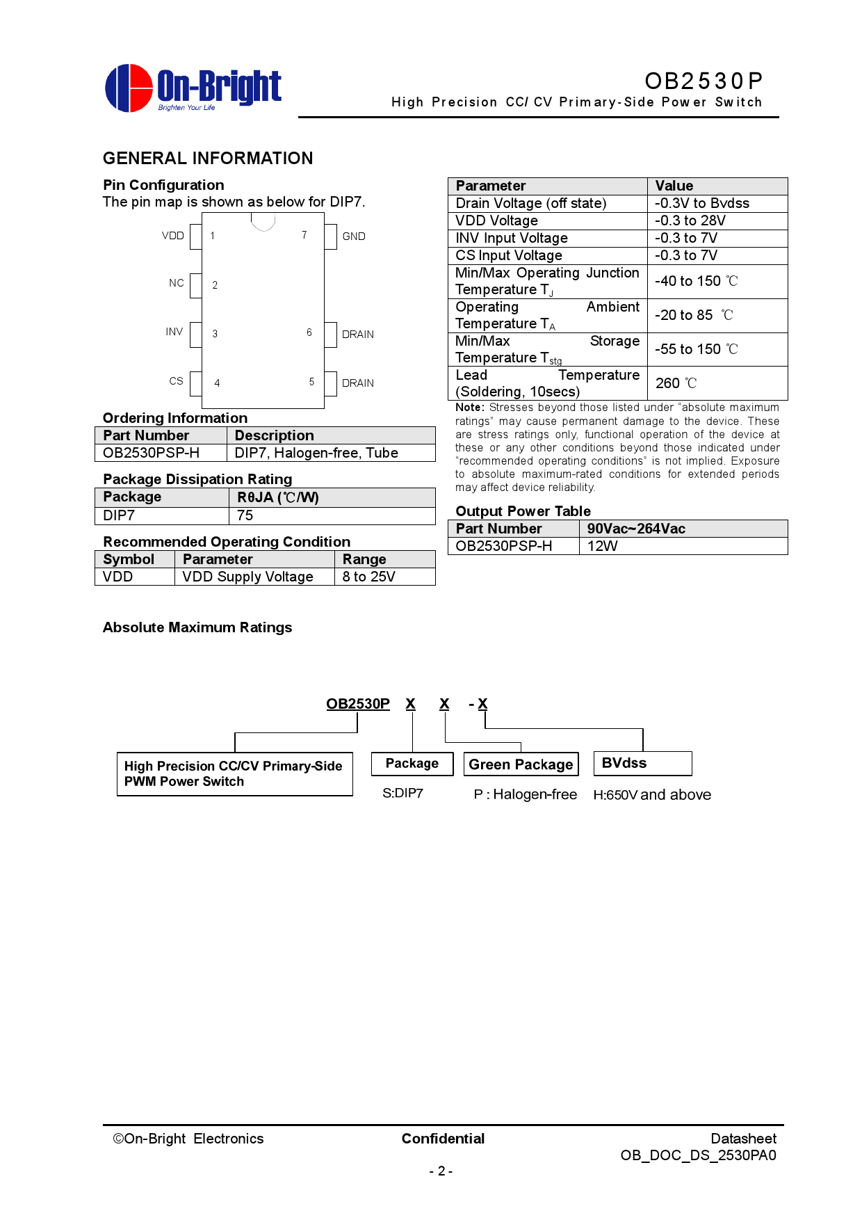 OB2530PSP-H_（OB(昂宝)）OB2530PSP-H中文资料_价格_PDF手册-立创电子商城
