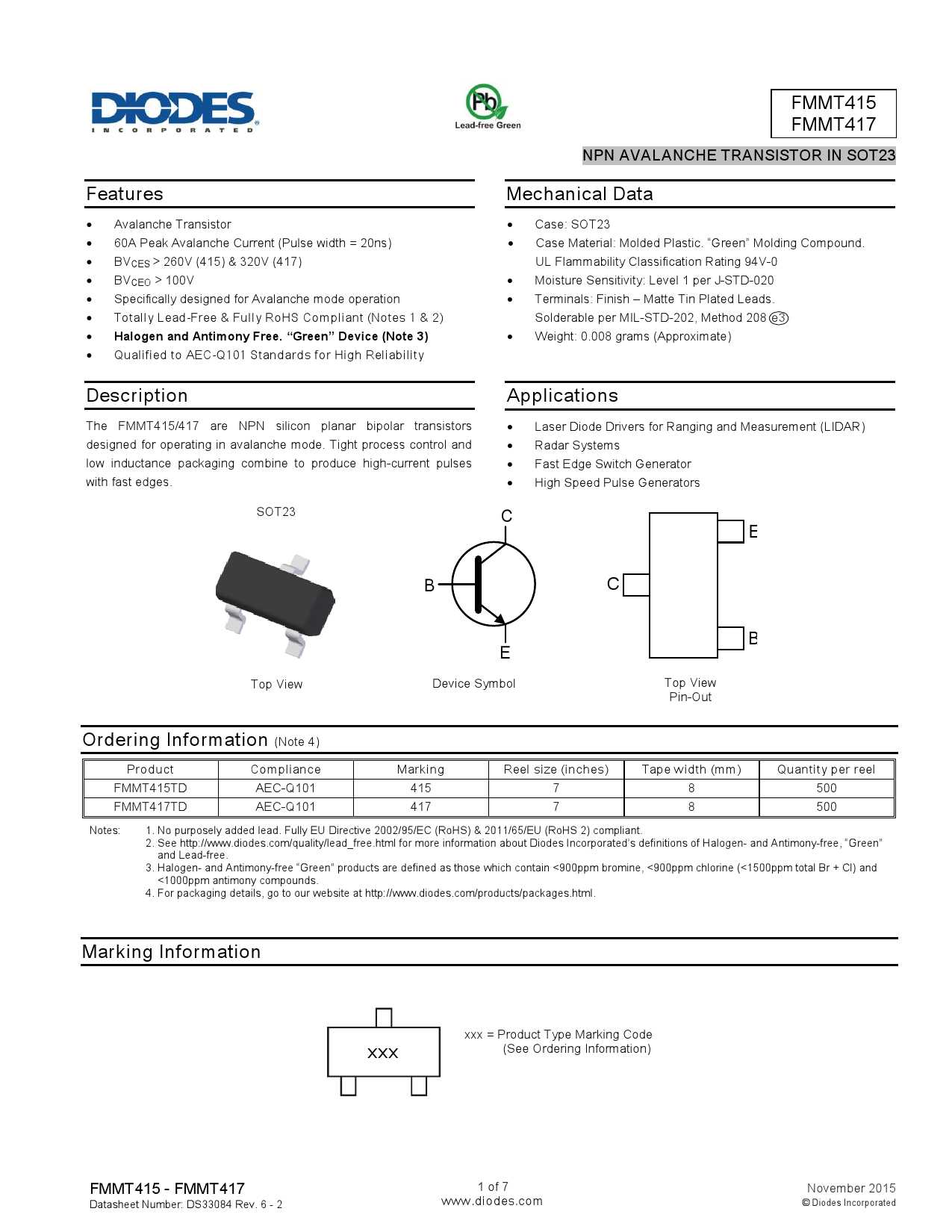 FMMT415TD_（DIODES(美台)）FMMT415TD中文资料_价格_PDF手册-立创电子商城