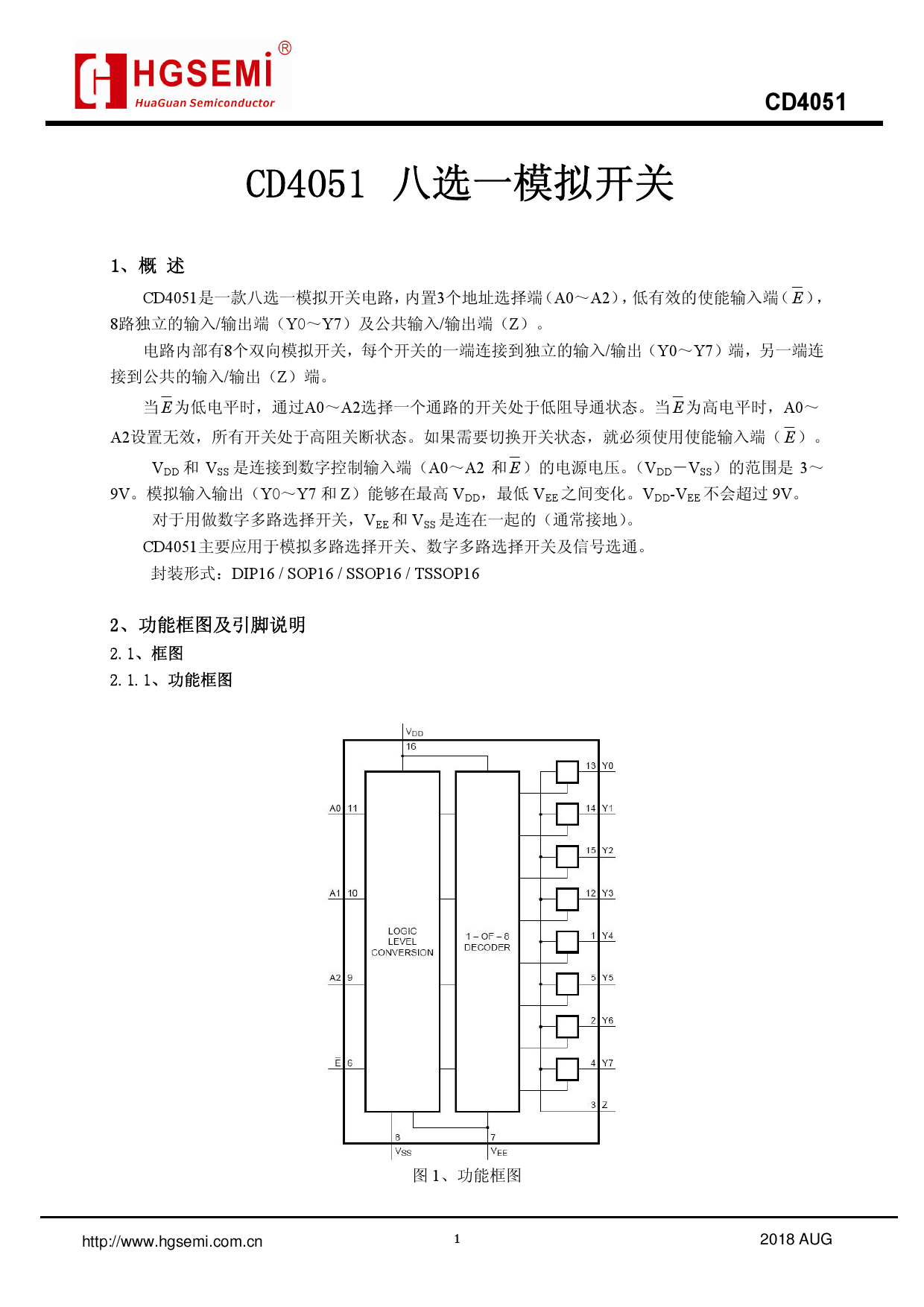 CD4051BM/TR_（HGSEMI(华冠)）CD4051BM/TR中文资料_价格_PDF手册-立创电子商城