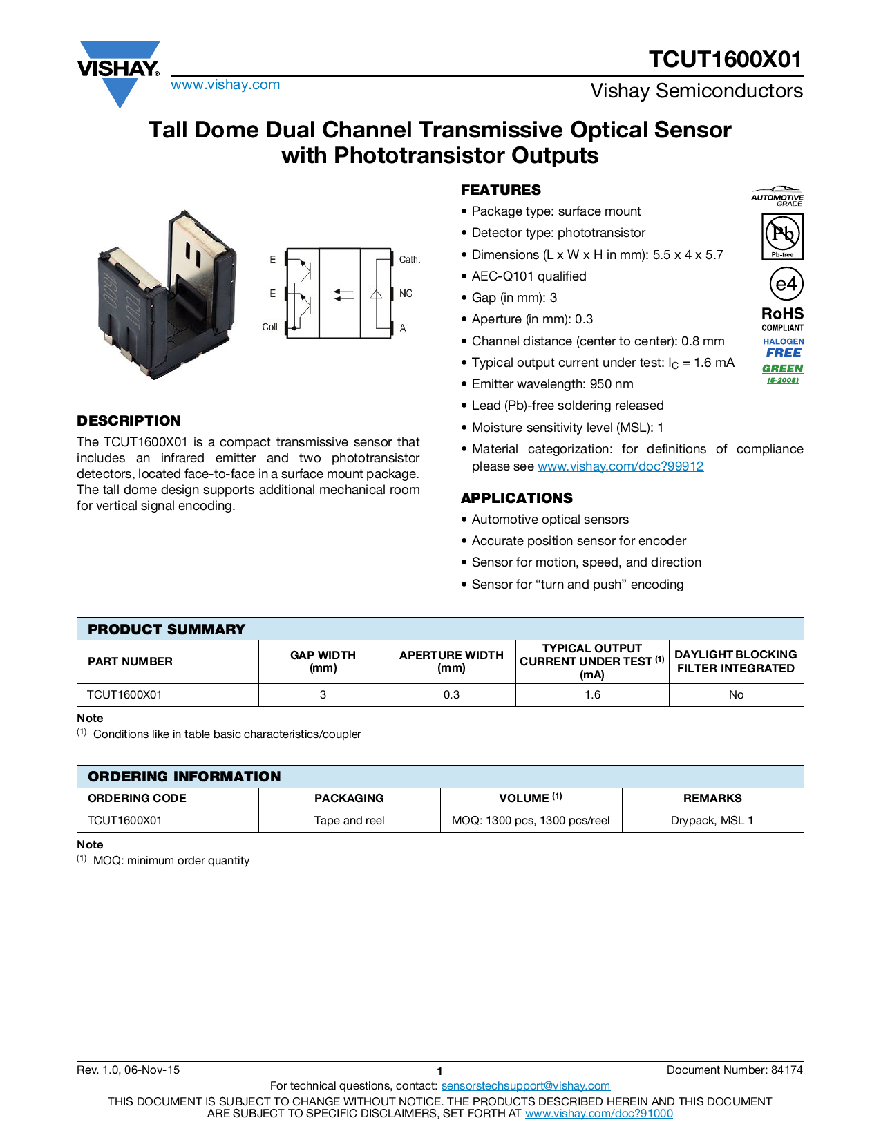 TCUT1600X01_（VISHAY(威世)）TCUT1600X01中文资料_价格_PDF手册-立创电子商城