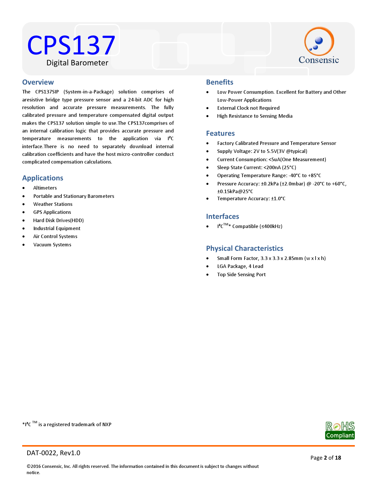 CPS137_（Consensic(康森斯克)）CPS137中文资料_价格_PDF手册-立创电子商城