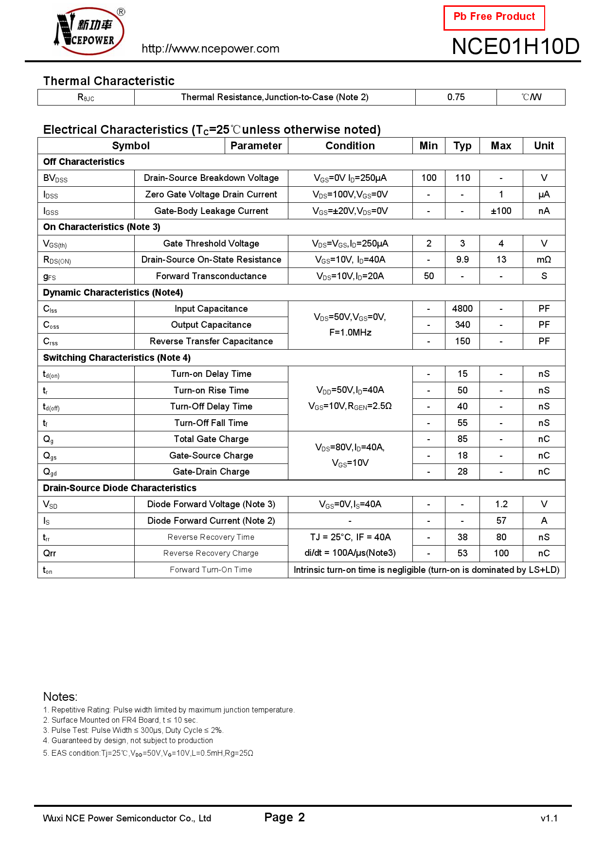NCE01H10D_（NCE(无锡新洁能)）NCE01H10D中文资料_价格_PDF手册-立创电子商城