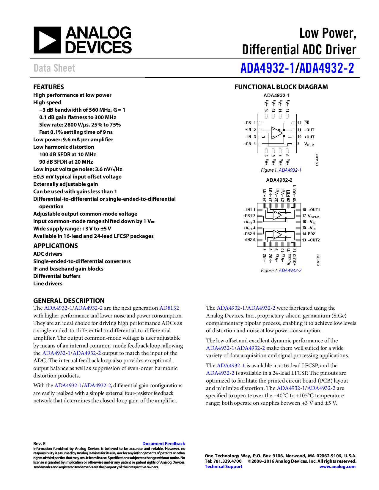 ADA4932-2YCPZ-R7_（ADI(亚德诺)/LINEAR）ADA4932-2YCPZ-R7中文资料_价格_PDF手册-立创电子商城