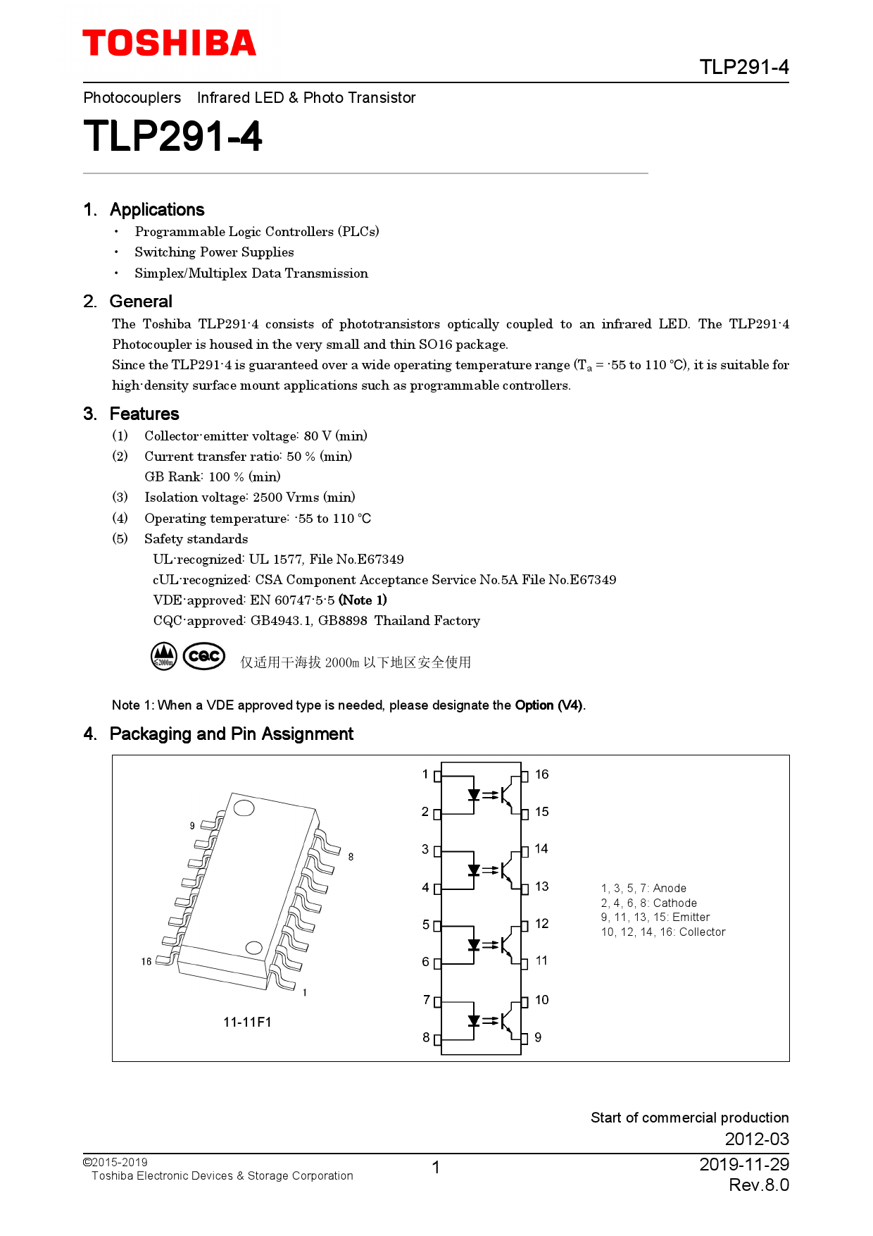 TLP291-4(TP,E)_（TOSHIBA(东芝)）TLP291-4(TP,E)中文资料_价格_PDF手册-立创电子商城