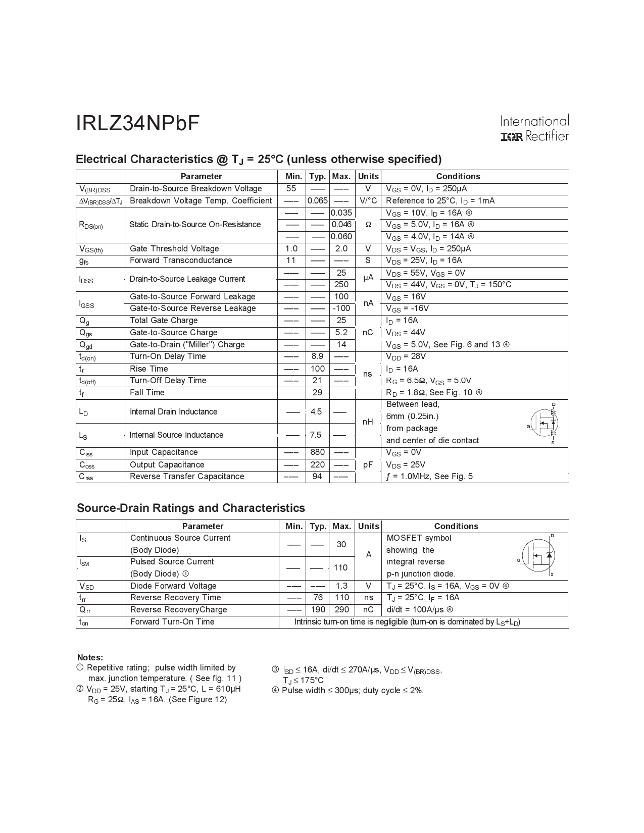IRLZ34NPBF_（Infineon(英飞凌)）IRLZ34NPBF中文资料_价格_PDF手册-立创电子商城