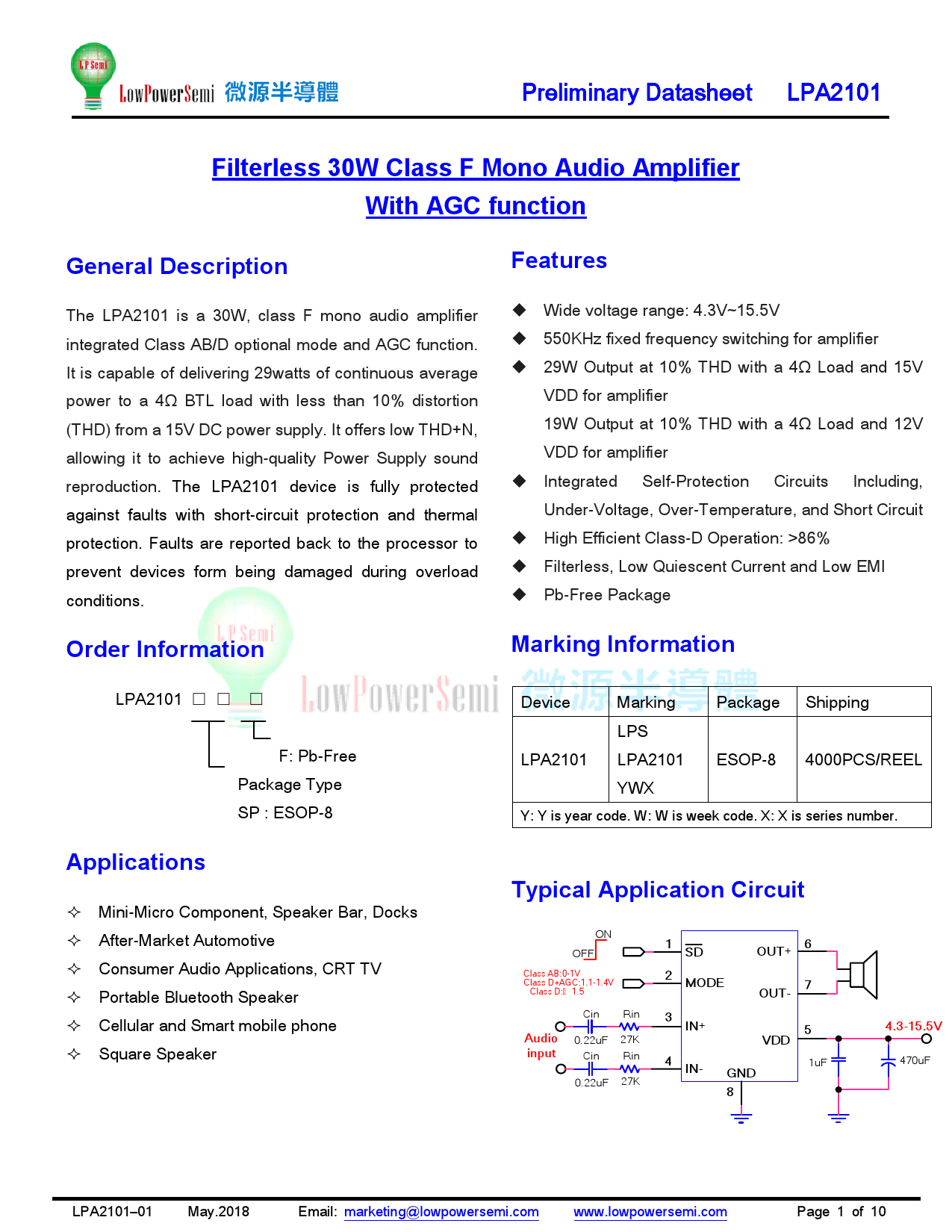 LPA2101SPF_（LOWPOWER(微源半导体)）LPA2101SPF中文资料_价格_PDF手册-立创电子商城