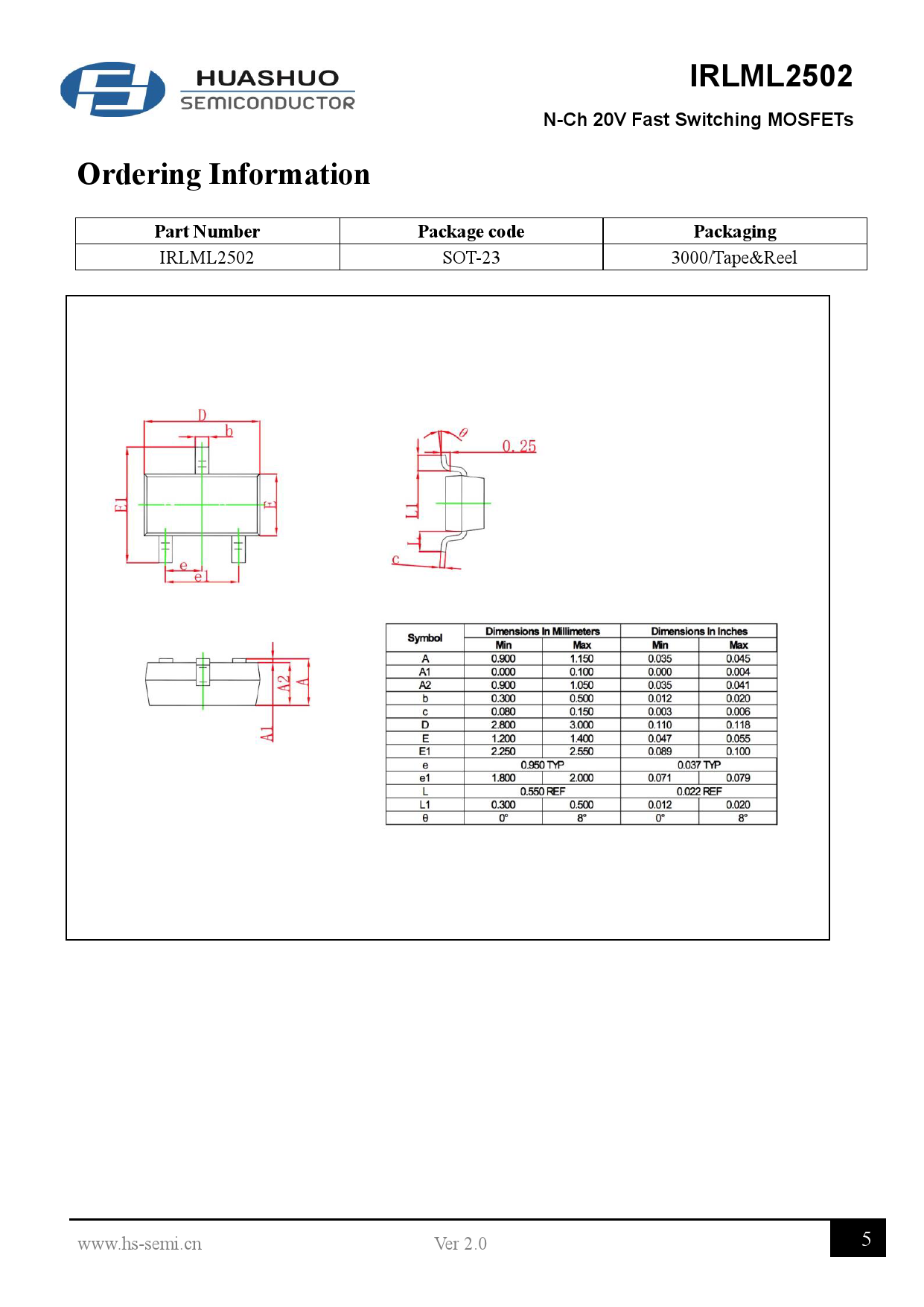 IRLML2502_（HUASHUO(华朔)）IRLML2502中文资料_价格_PDF手册-立创电子商城