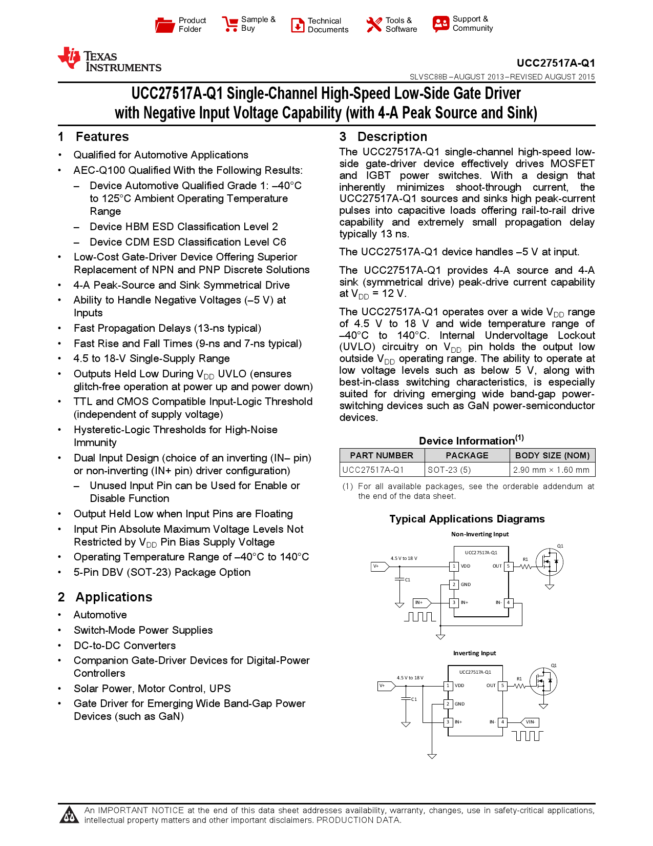 UCC27517AQDBVRQ1_（TI(德州仪器)）UCC27517AQDBVRQ1中文资料_价格_PDF手册-立创电子商城